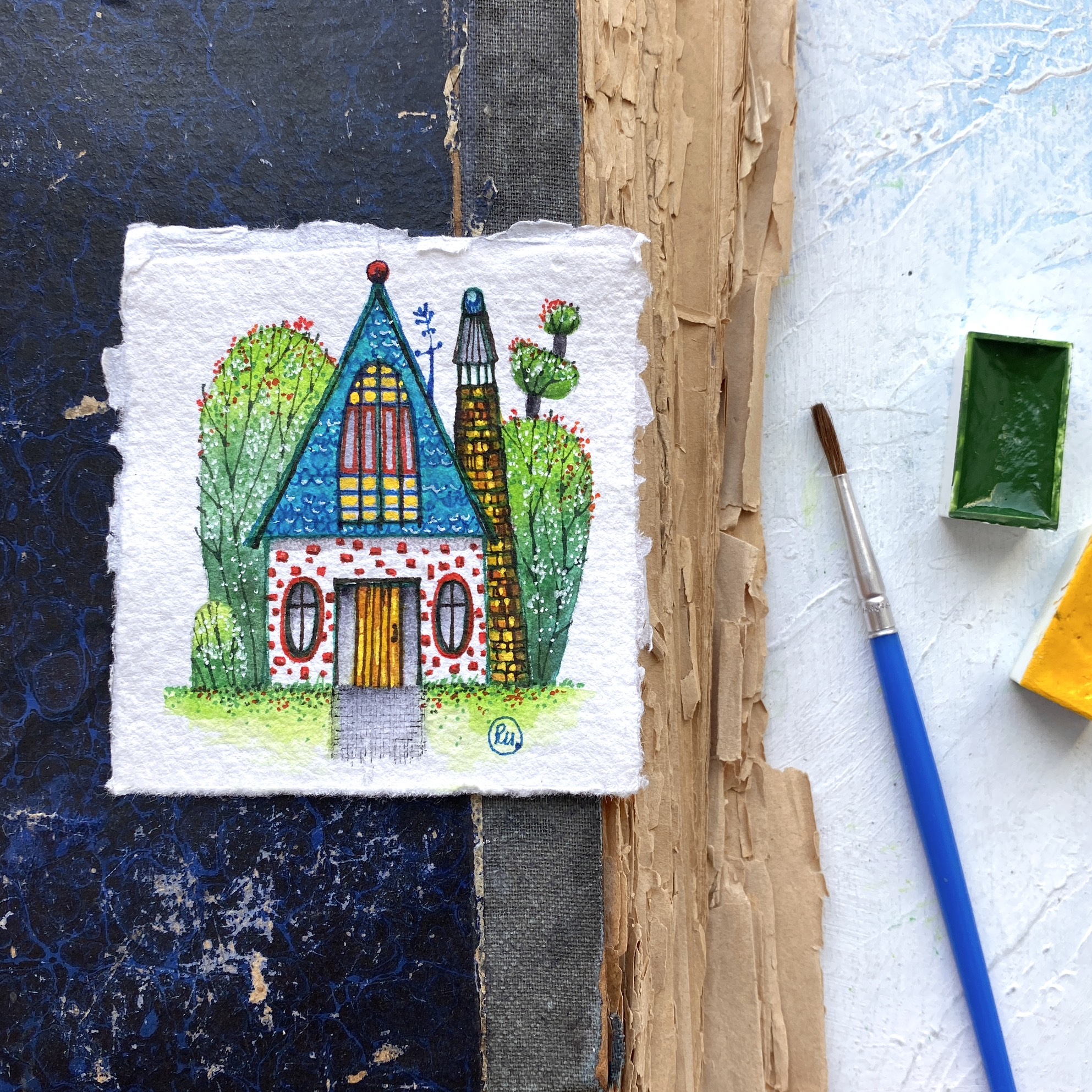 Colorful house painting Original artwork Mini watercolor Sma - Inspire ...