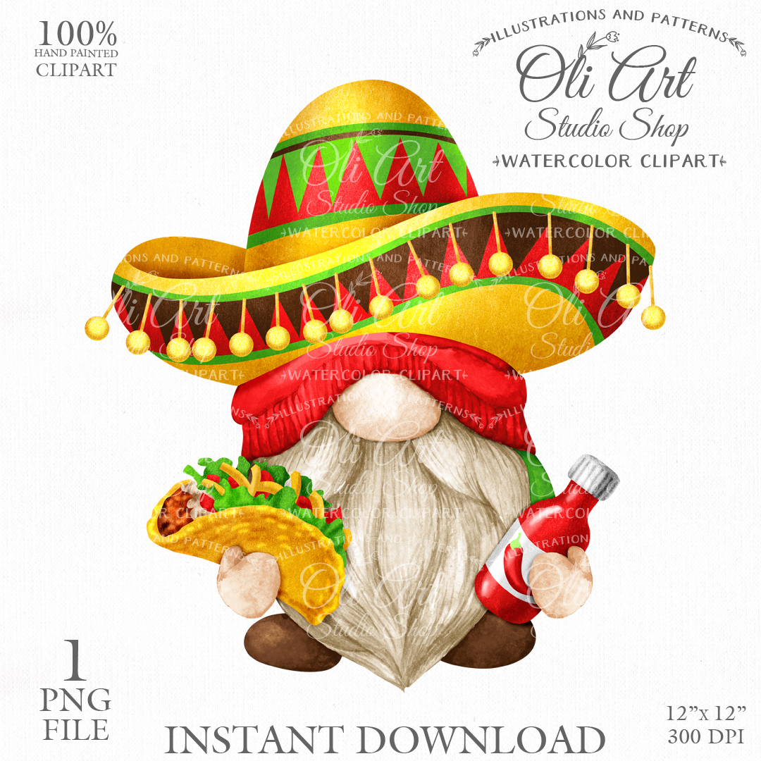 Mexican Gnome, Taco, Cinco De Mayo Clip Art. Hand Drawn Grap | Inspire ...