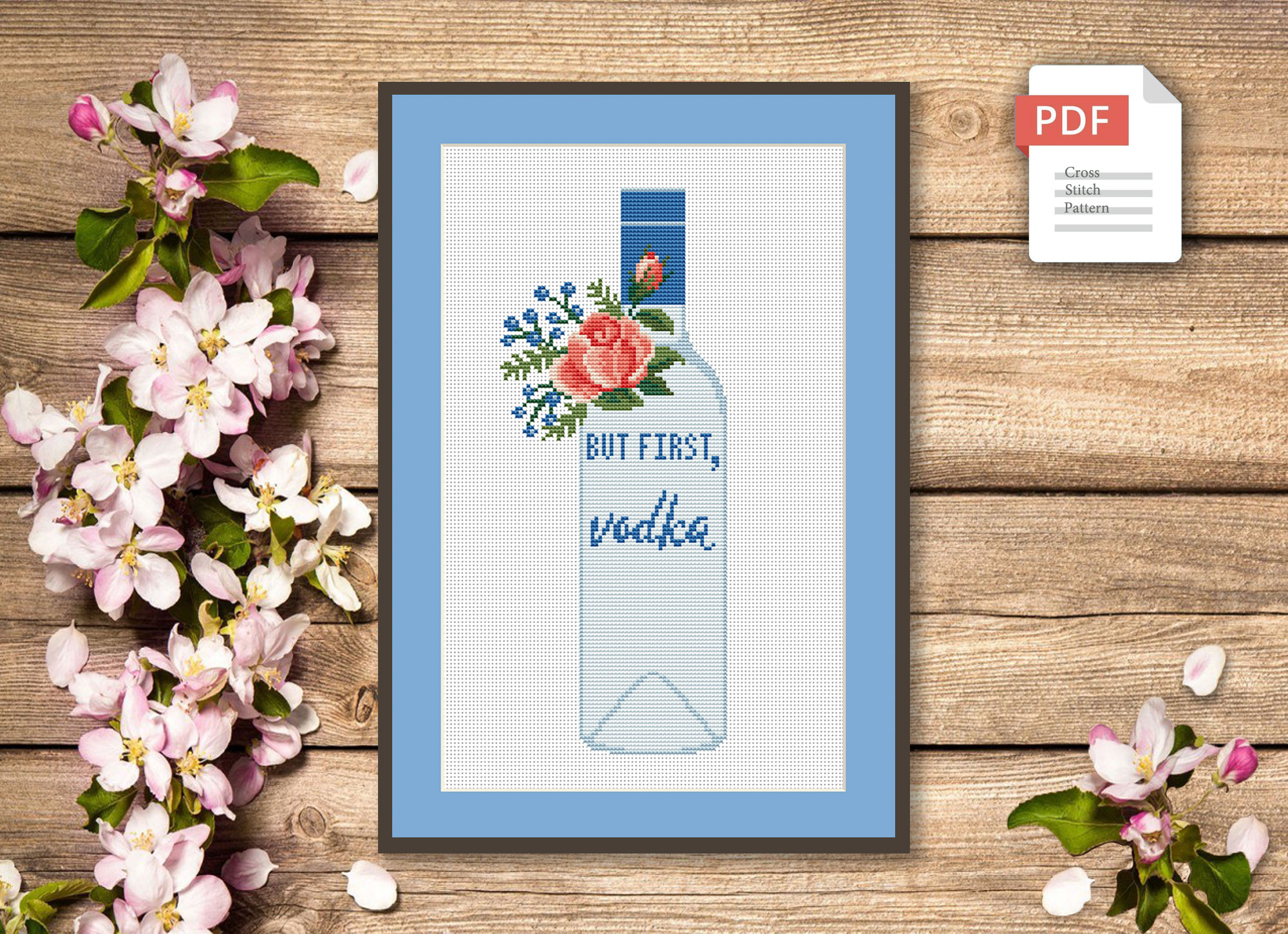 Set of 2 But First Vodka Cross Stitch Pattern, Kitchen Cross - Inspire ...