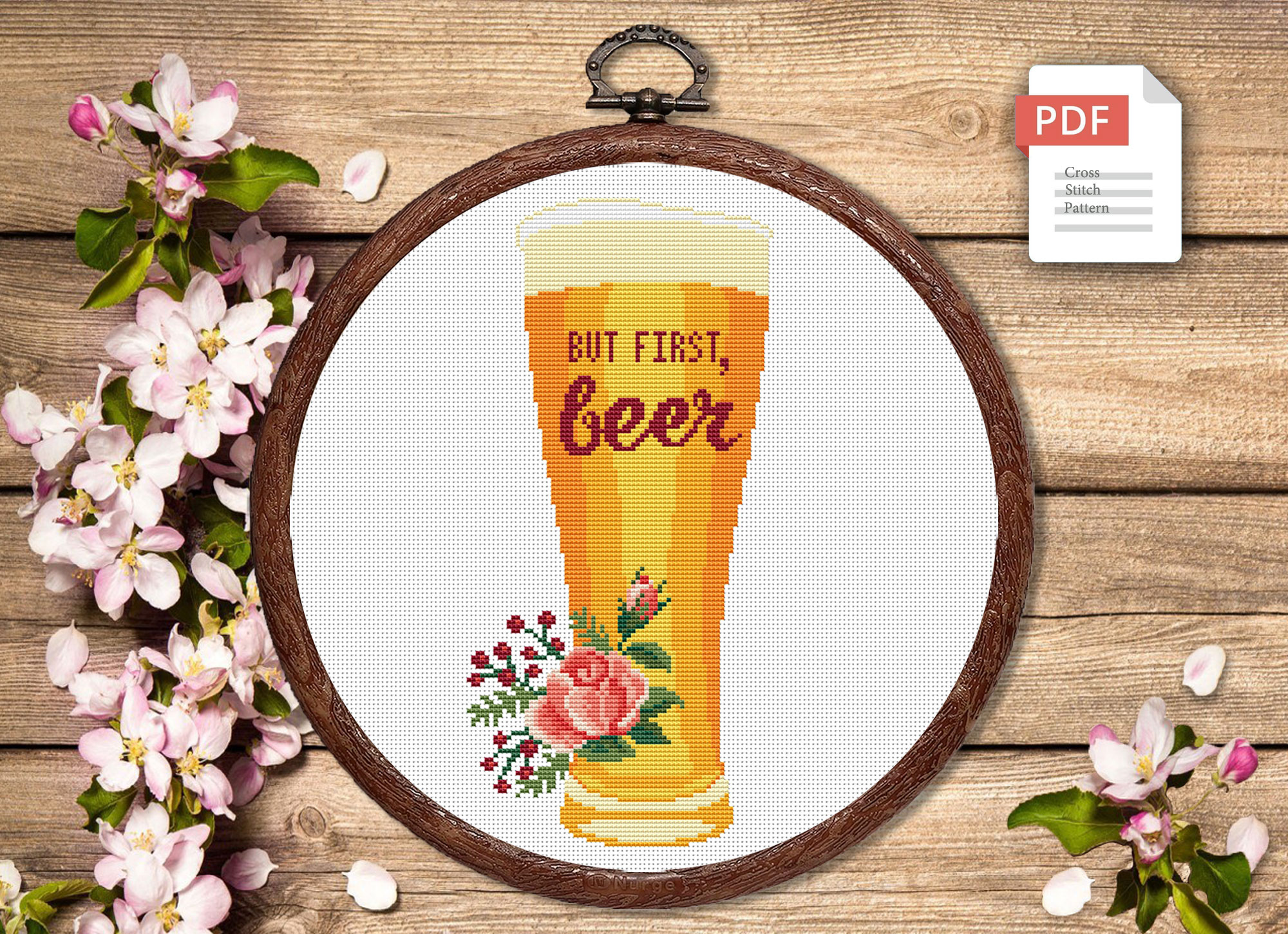Set of 2 But First Beer Cross Stitch Pattern, Kitchen Cross - Inspire ...