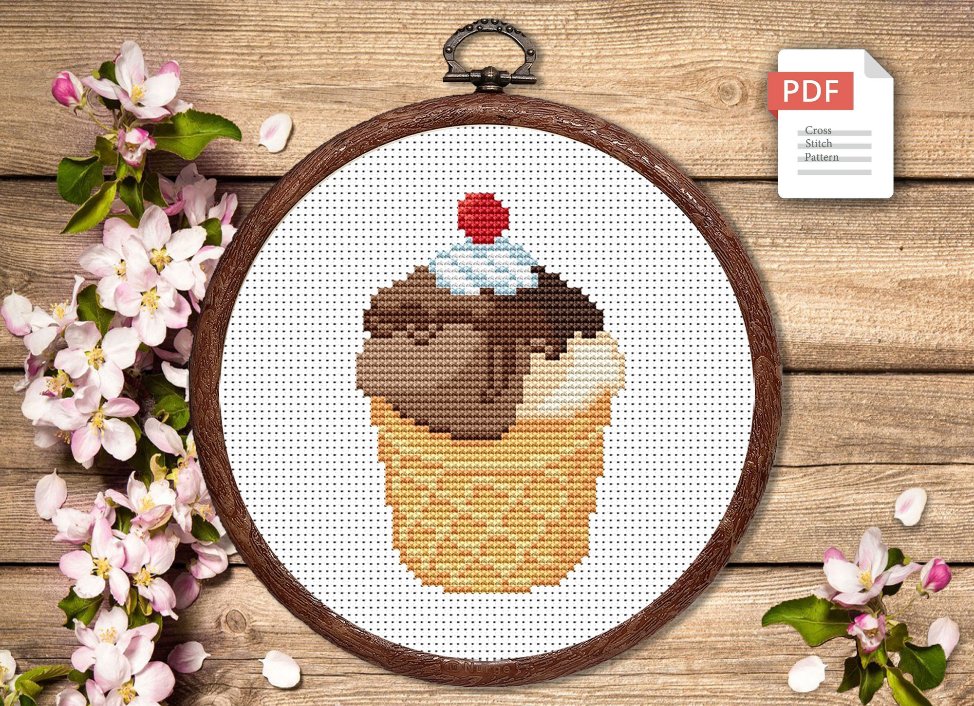 Ice Cream With Cherry Cross Stitch Pattern, Kitchen Cross St - Inspire ...