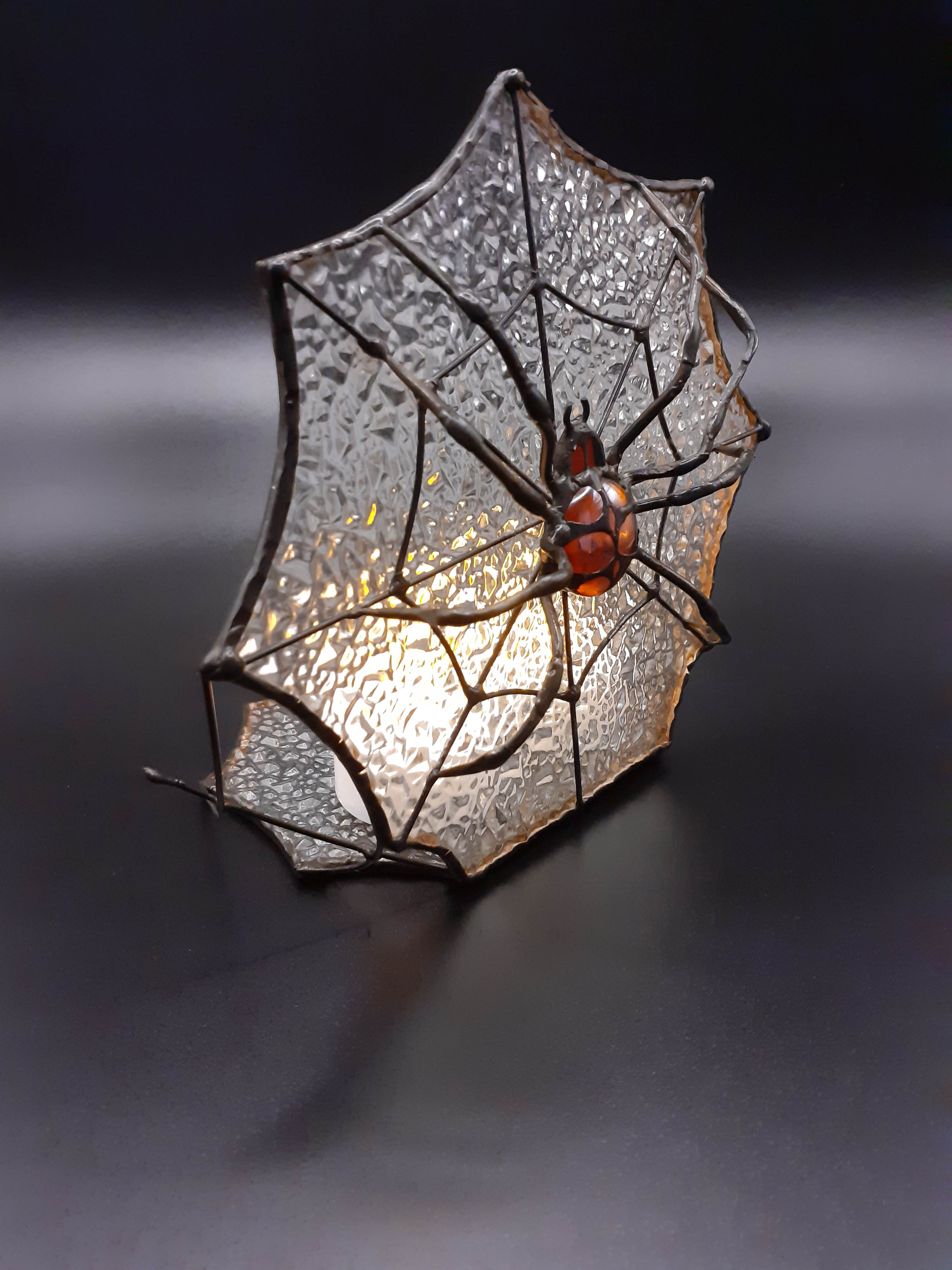 Gothic Stained Glass Spider Web, Jumping Spider Tealight Hol - Inspire ...