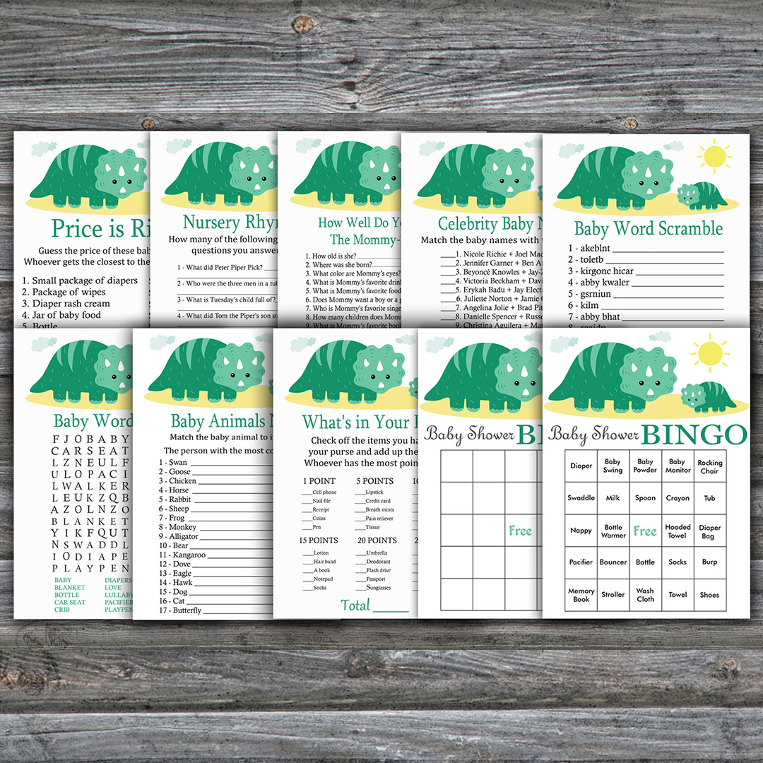 Dinosaur baby shower games bundle,Dino Baby Shower games pac | Inspire ...