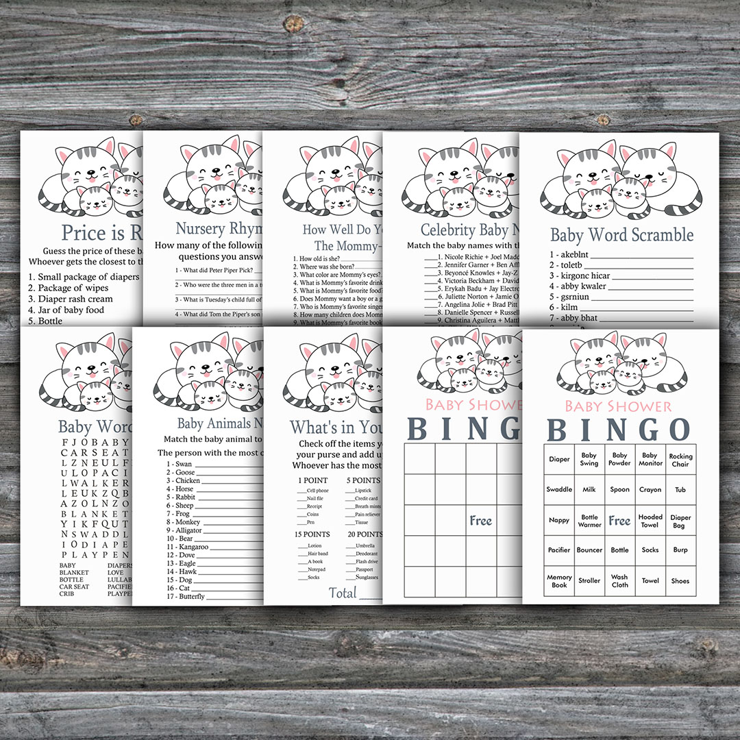 Cat or Kitten baby shower games bundle,Cat Baby Shower games | Inspire ...
