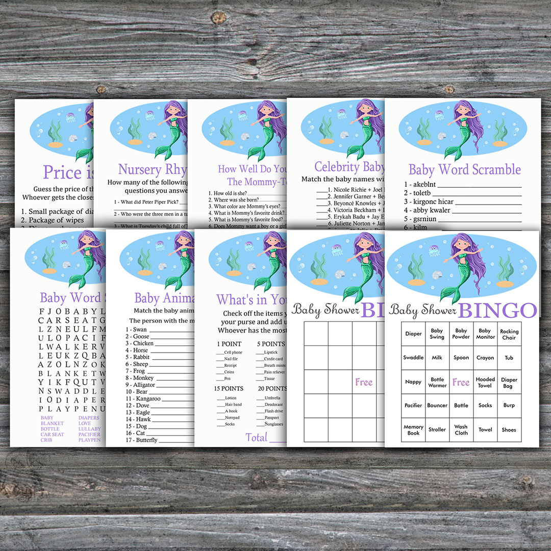 Mermaid baby shower games bundle,Under the sea Baby Shower g - Inspire ...