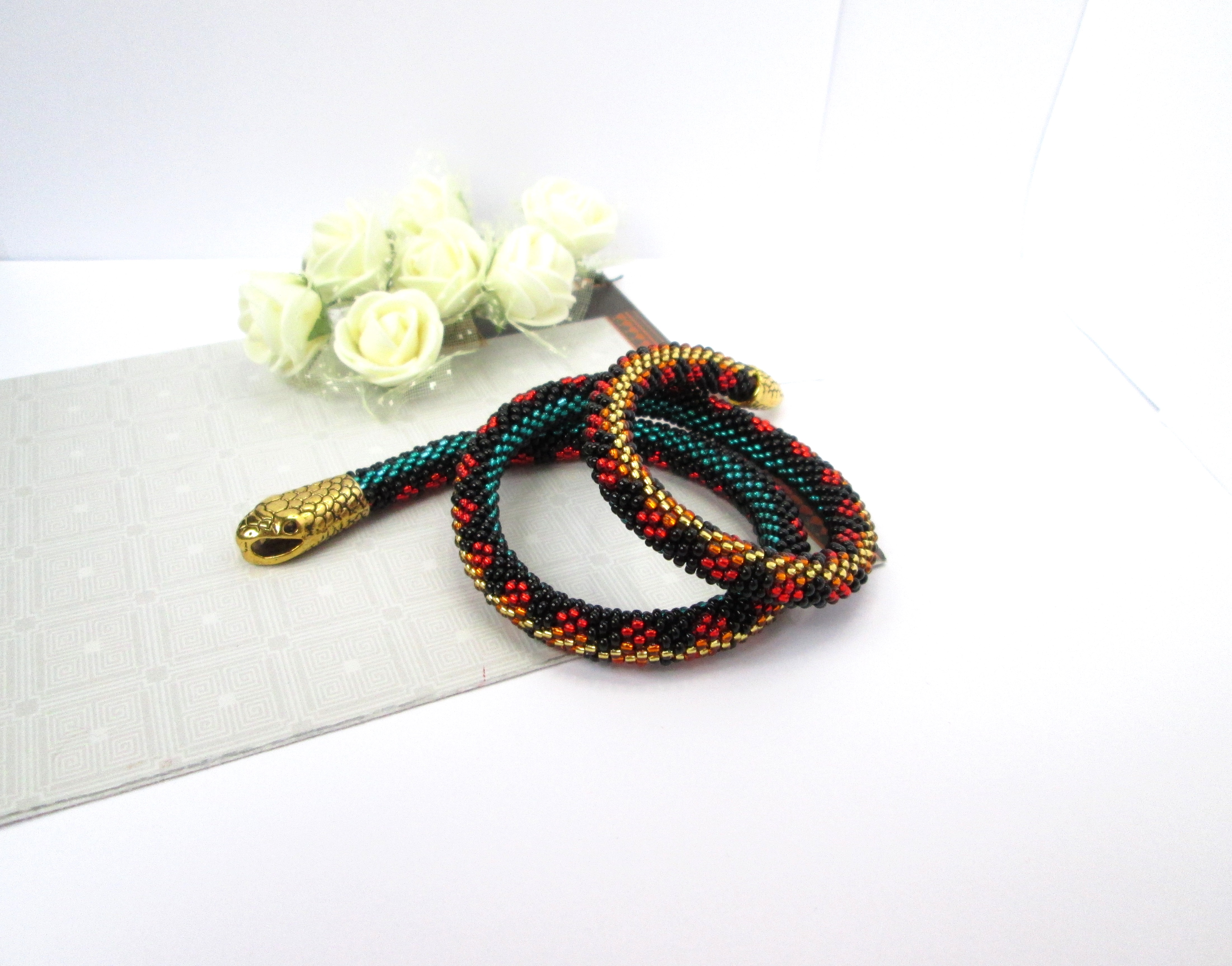 Snake Necklace bracelet Turquoise Garter snake Bead bracelet | Inspire ...