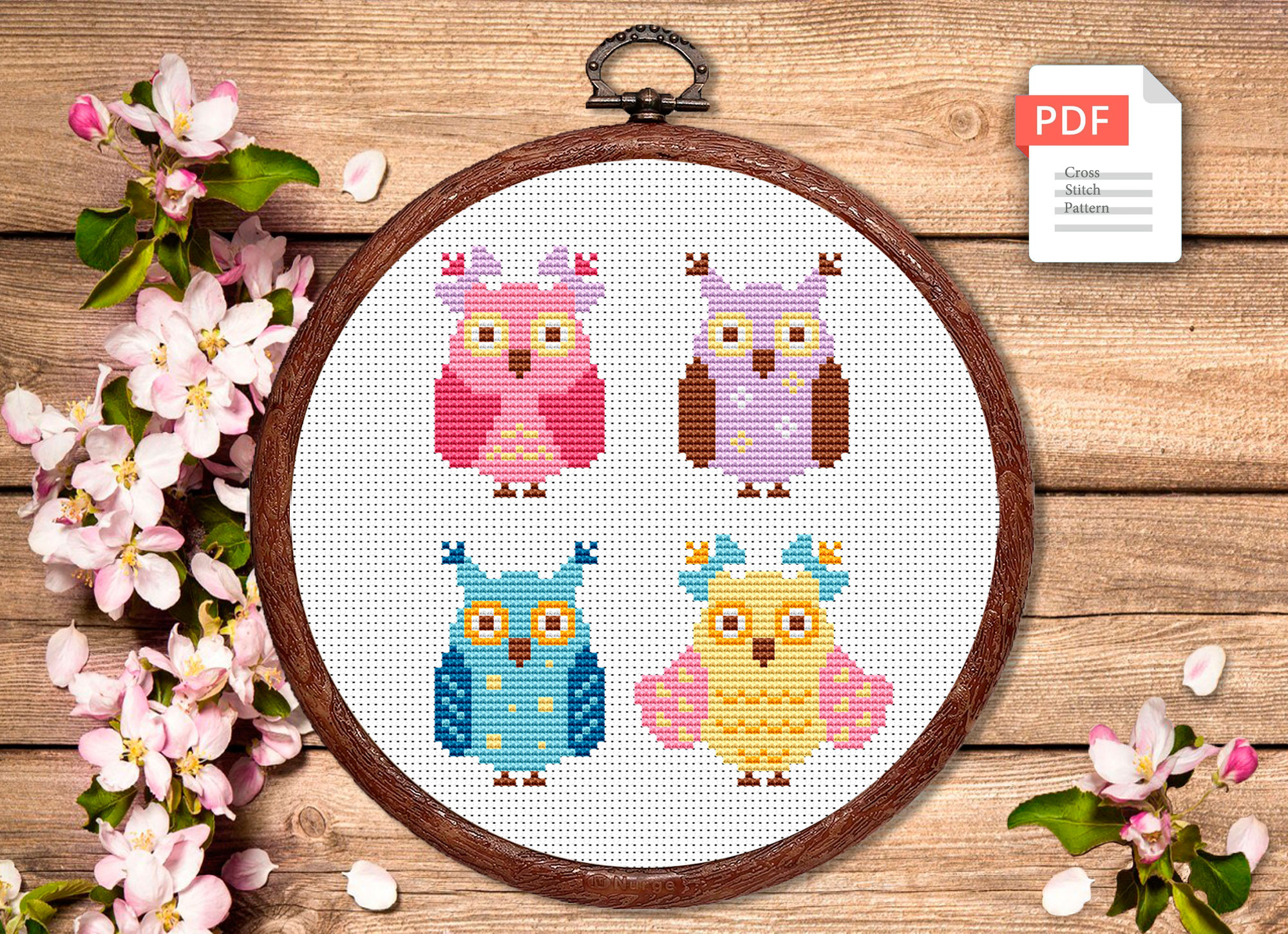 Set of 4 Owls Cross Stitch Pattern, Animal Cross Stitch, Emb | Inspire ...