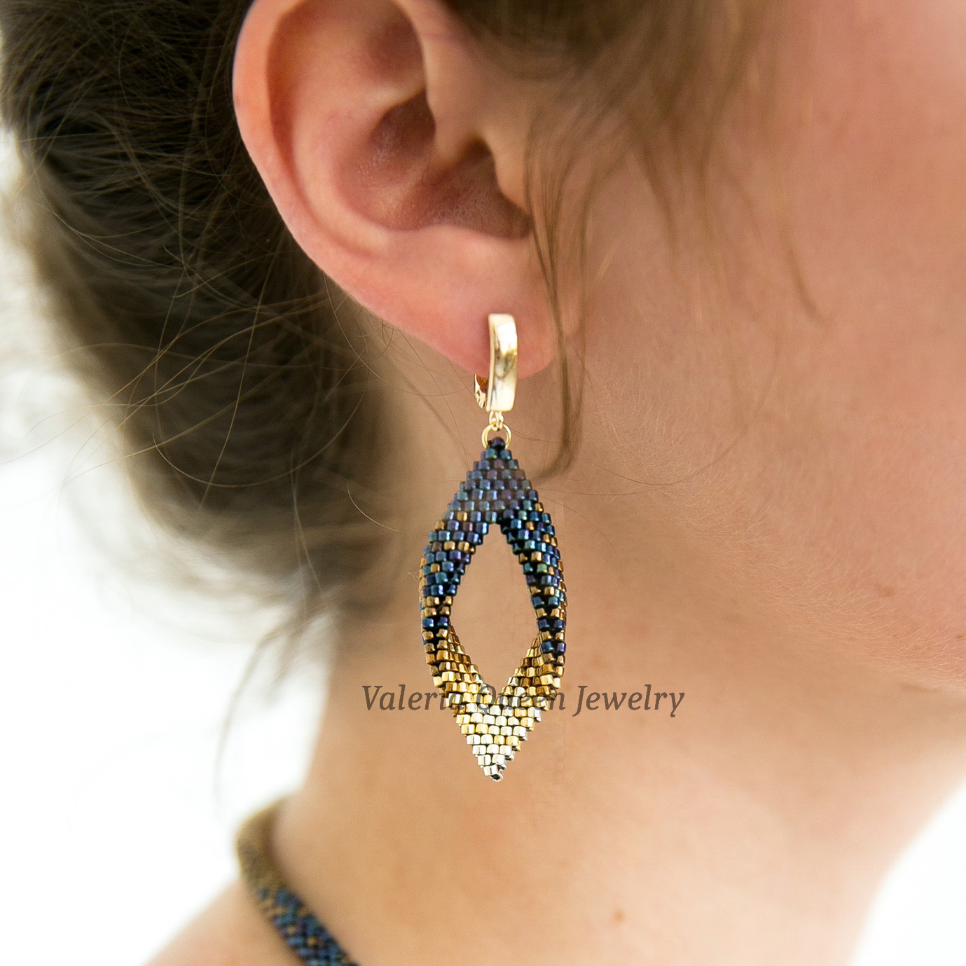 Royal blue funky long beaded earrings 14k gold classical ear | Inspire ...
