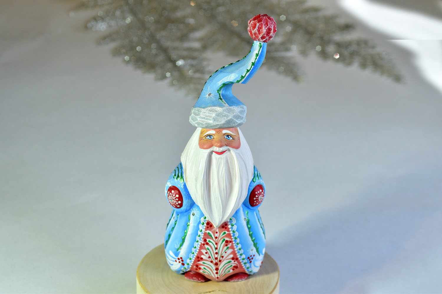Hand carved Santa Claus, Light Blue Santa figure, Collectibl - Inspire ...
