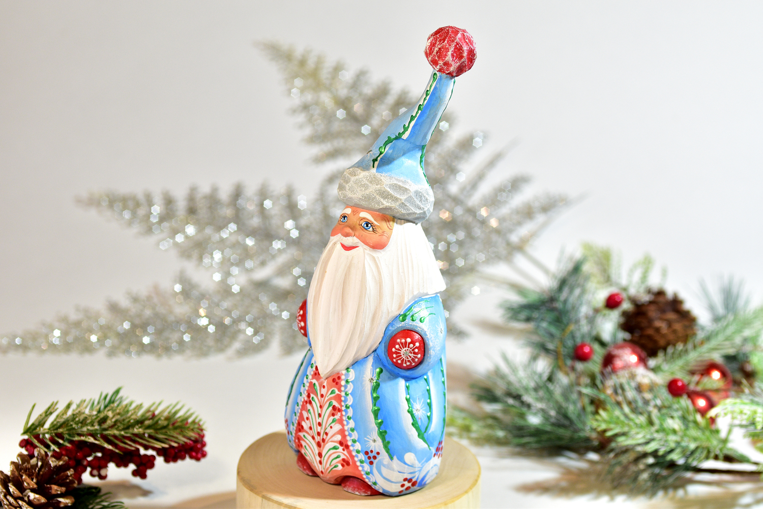 Hand carved Santa Claus, Light Blue Santa figure, Collectibl - Inspire ...