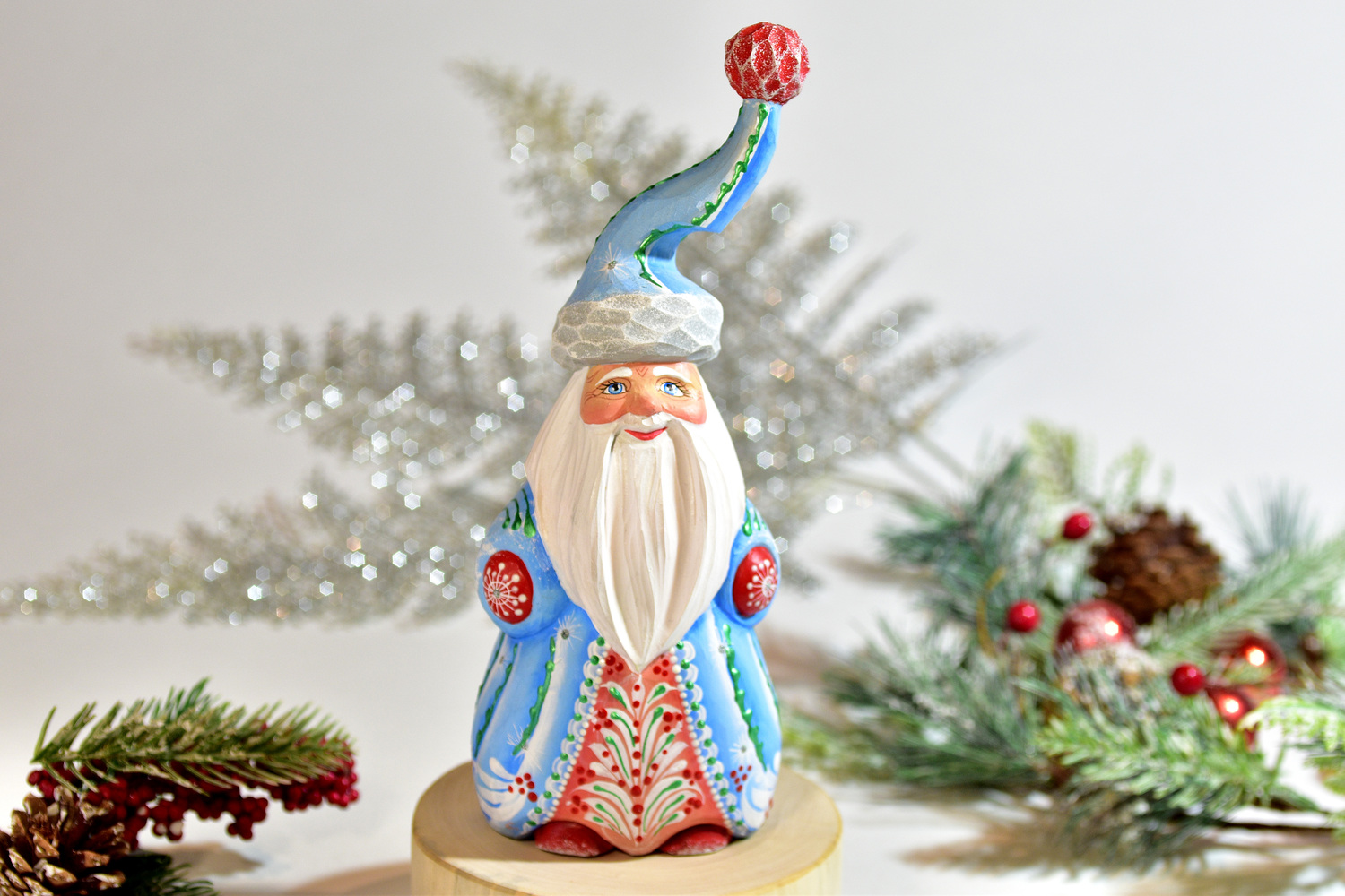 Hand carved Santa Claus, Light Blue Santa figure, Collectibl | Inspire ...