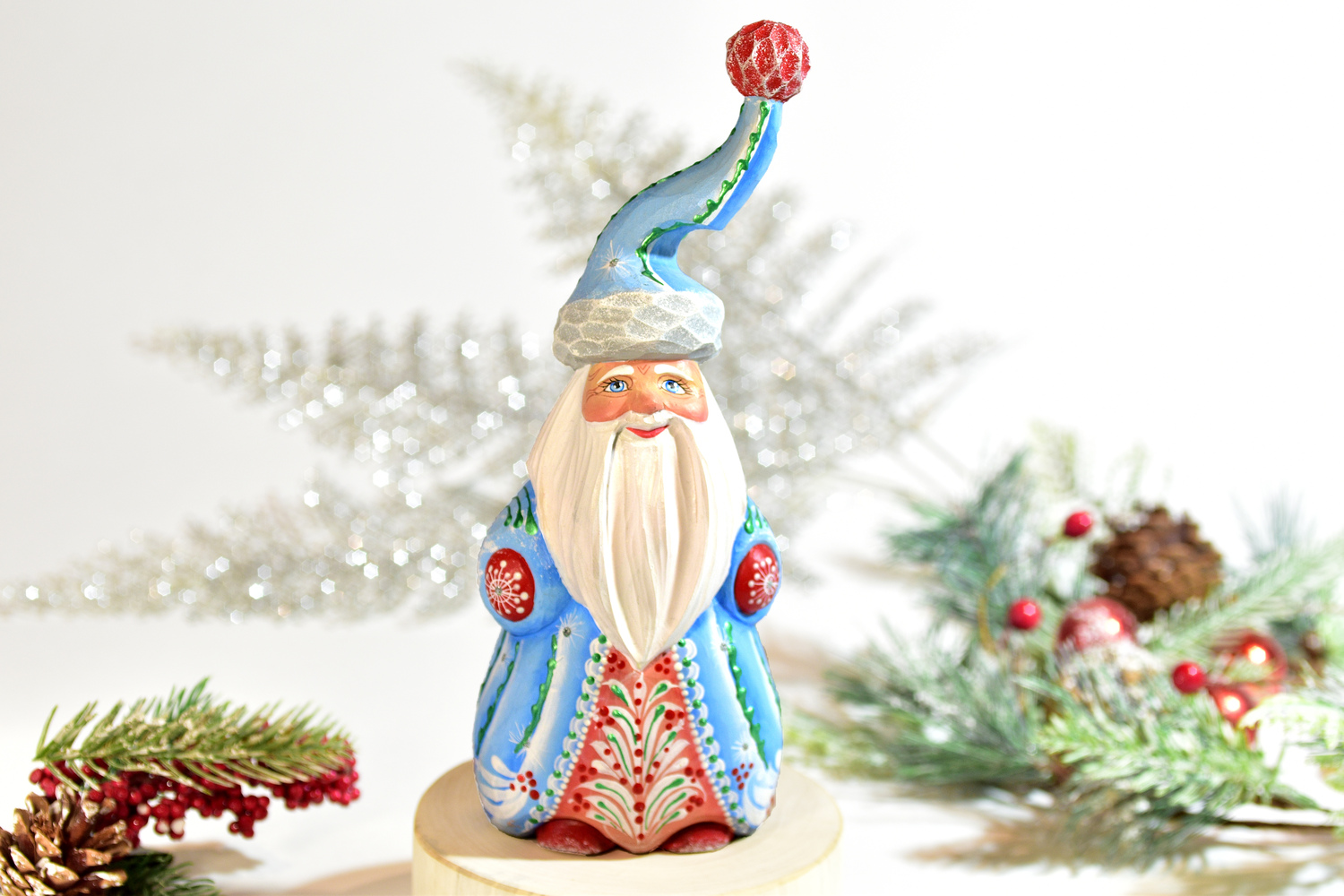 Hand carved Santa Claus, Light Blue Santa figure, Collectibl - Inspire ...