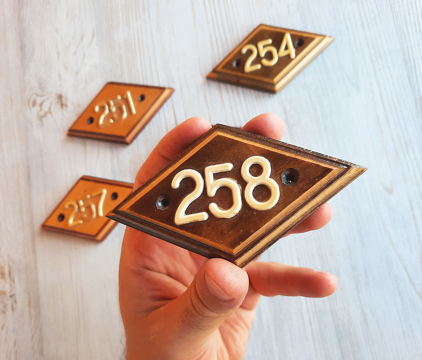 Retro wooden address plate 258 vintage door number sign | Inspire Uplift
