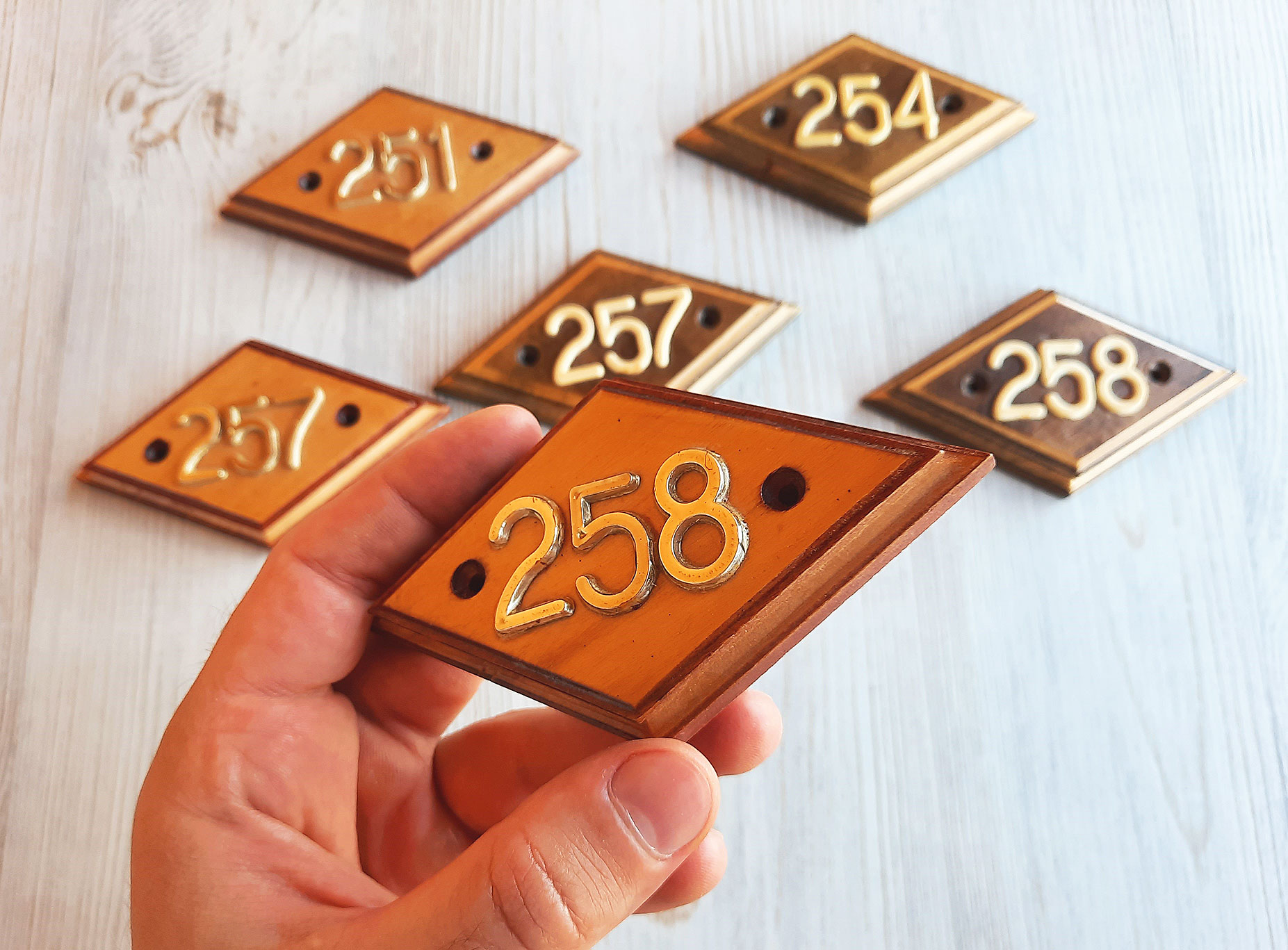 Retro wooden address plate 258 vintage door number sign - Inspire Uplift