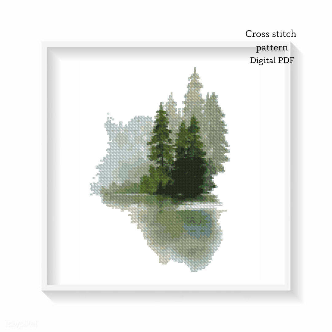 Pine forest cross stitch pattern, Watercolor pine trees, Eve - Inspire ...