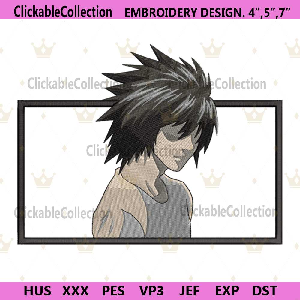 L Lawliet Box Anime Death Note Embroidery Design | Inspire Uplift
