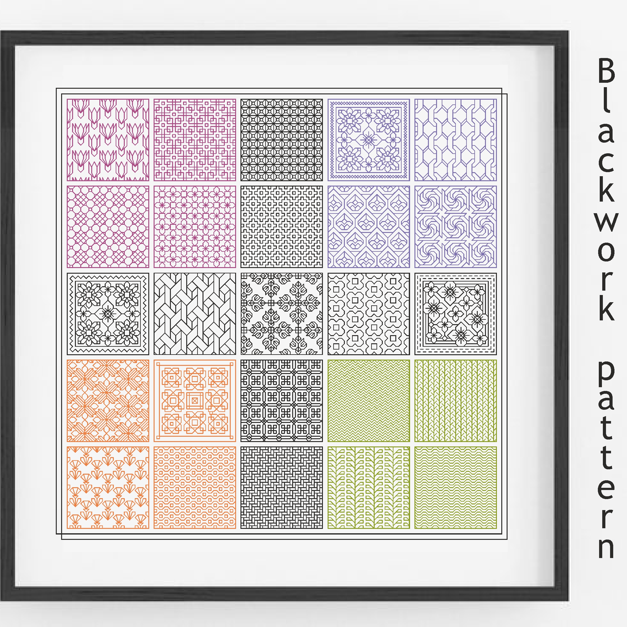 BLACKWORK pattern - 25 Blocks - Cross Stitch Pattern - Embro - Inspire ...
