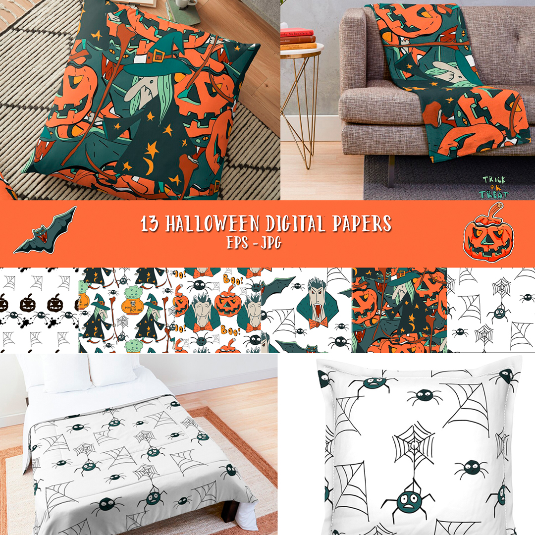 Halloween digital papers, 13 vector seamless patterns with p | Inspire ...