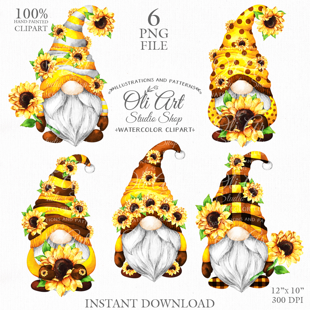 Sunflower Gnome Clip Art. Cute Characters, Hand Drawn graphi | Inspire ...
