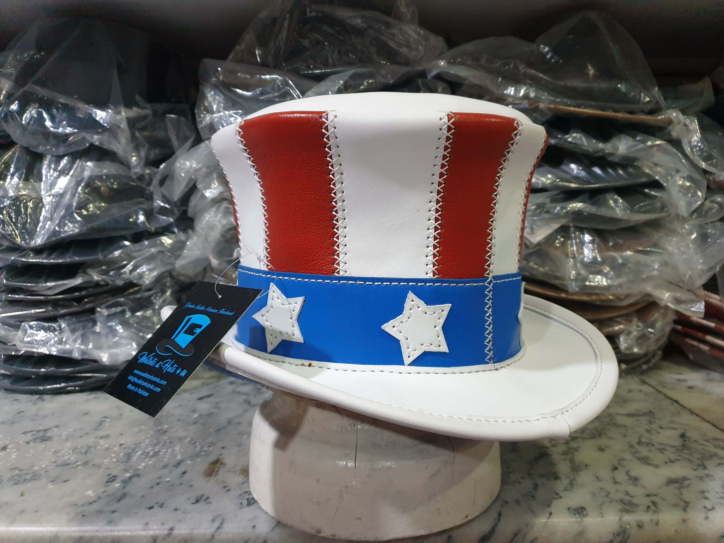 Uncle Sam American Flag Leather Top Hat - Inspire Uplift