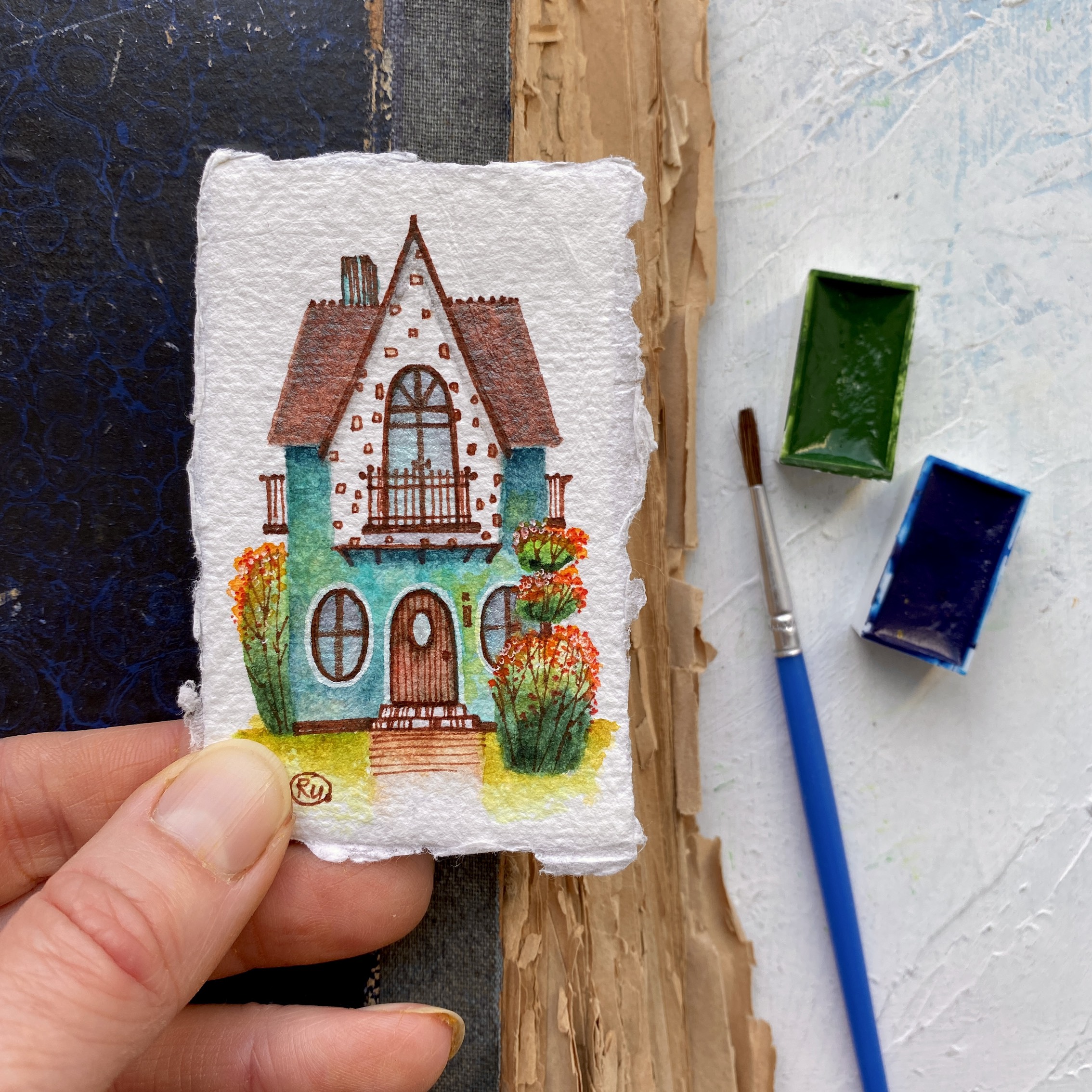 House painting Mini Original art Small watercolor Miniature - Inspire ...