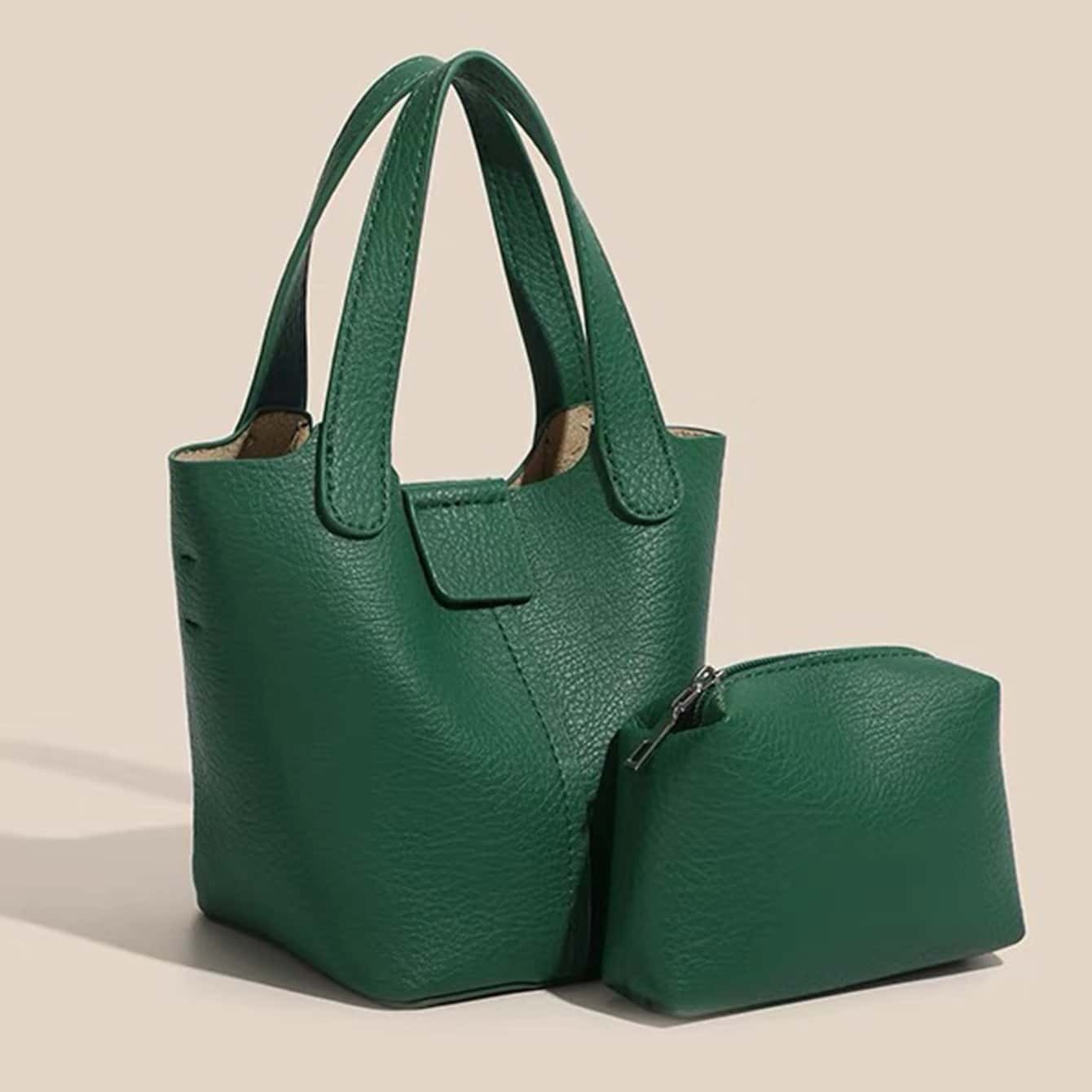 Womens Litchi Embossed Double Handle Bucket Bag With Inner P - Inspire ...