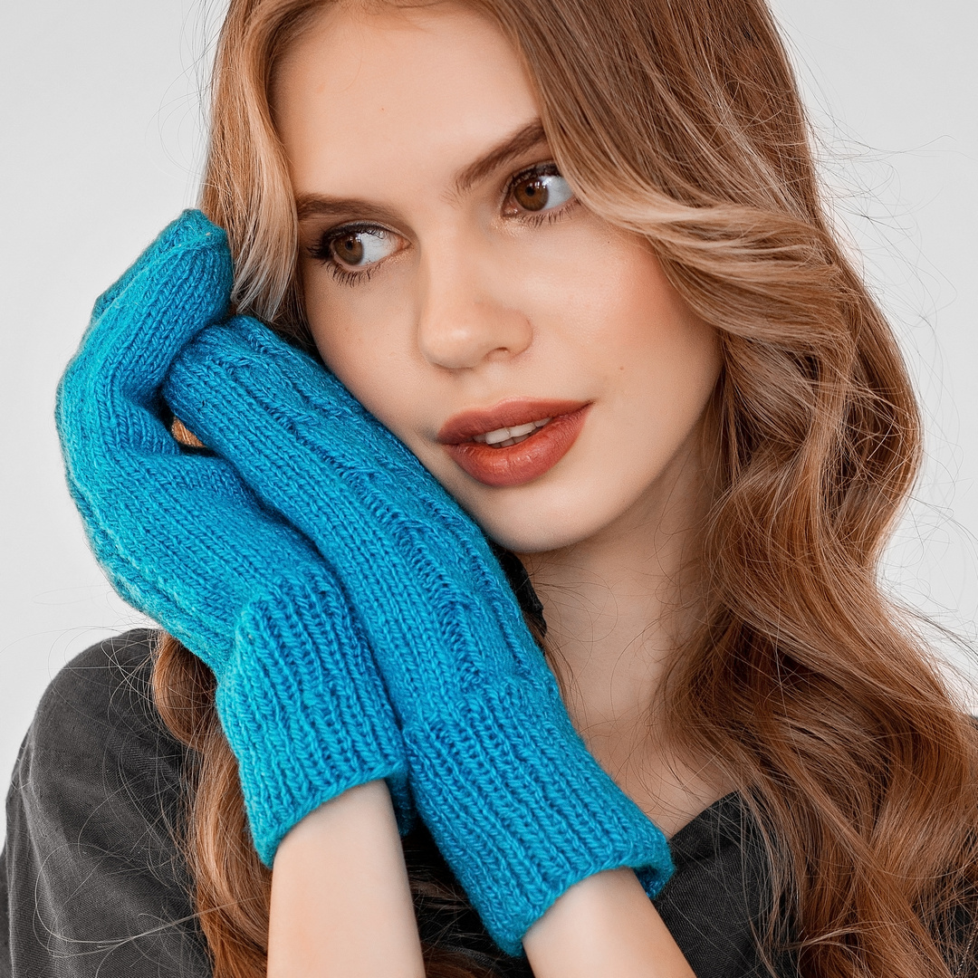 Hand knitted blue mittens. Handmade. - Inspire Uplift