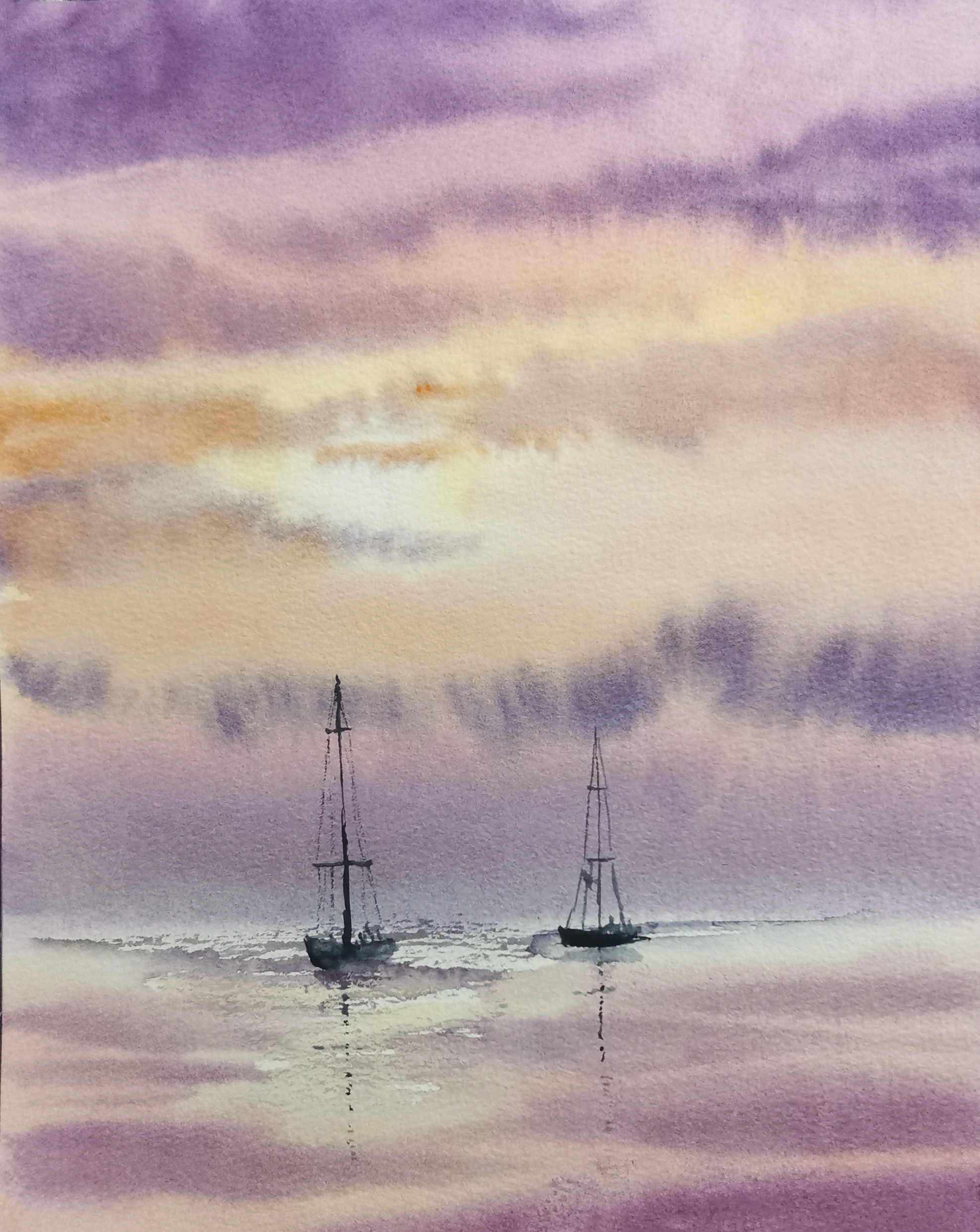 Sailboat Seescape See Painting Watercolor Original Artwork | Inspire Uplift