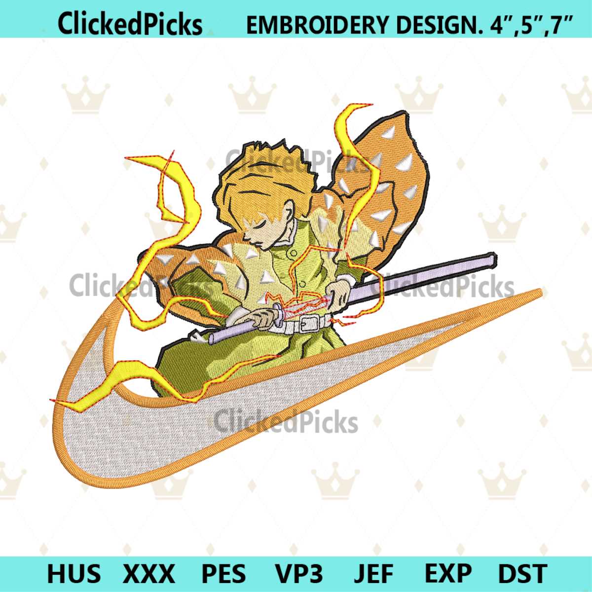 ZENITSU AGATSUMA Nike Embroidery Download Demon Slayer Anime | Inspire ...
