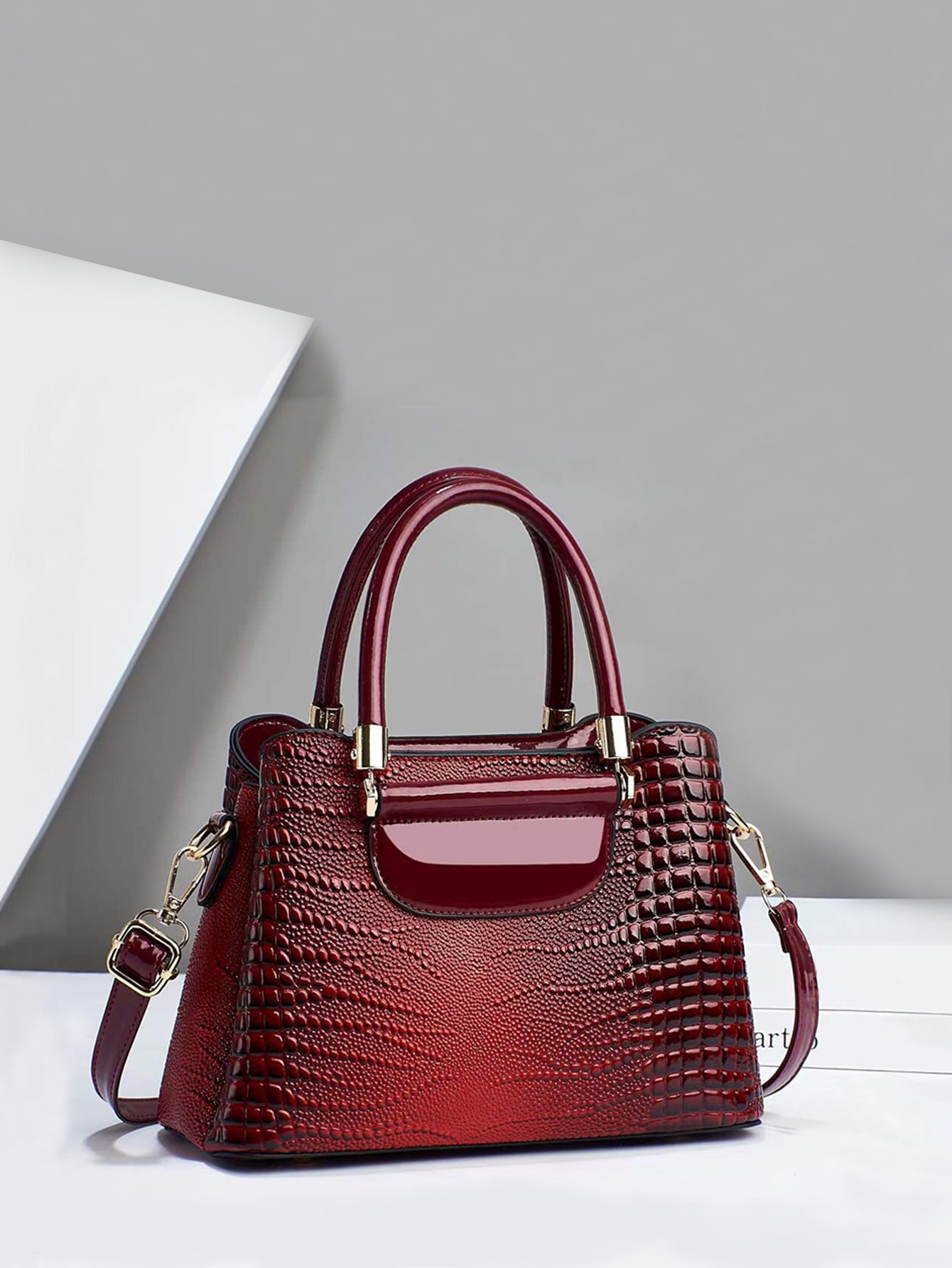 Womens Crocodile Embossed Square Bag | Inspire Uplift