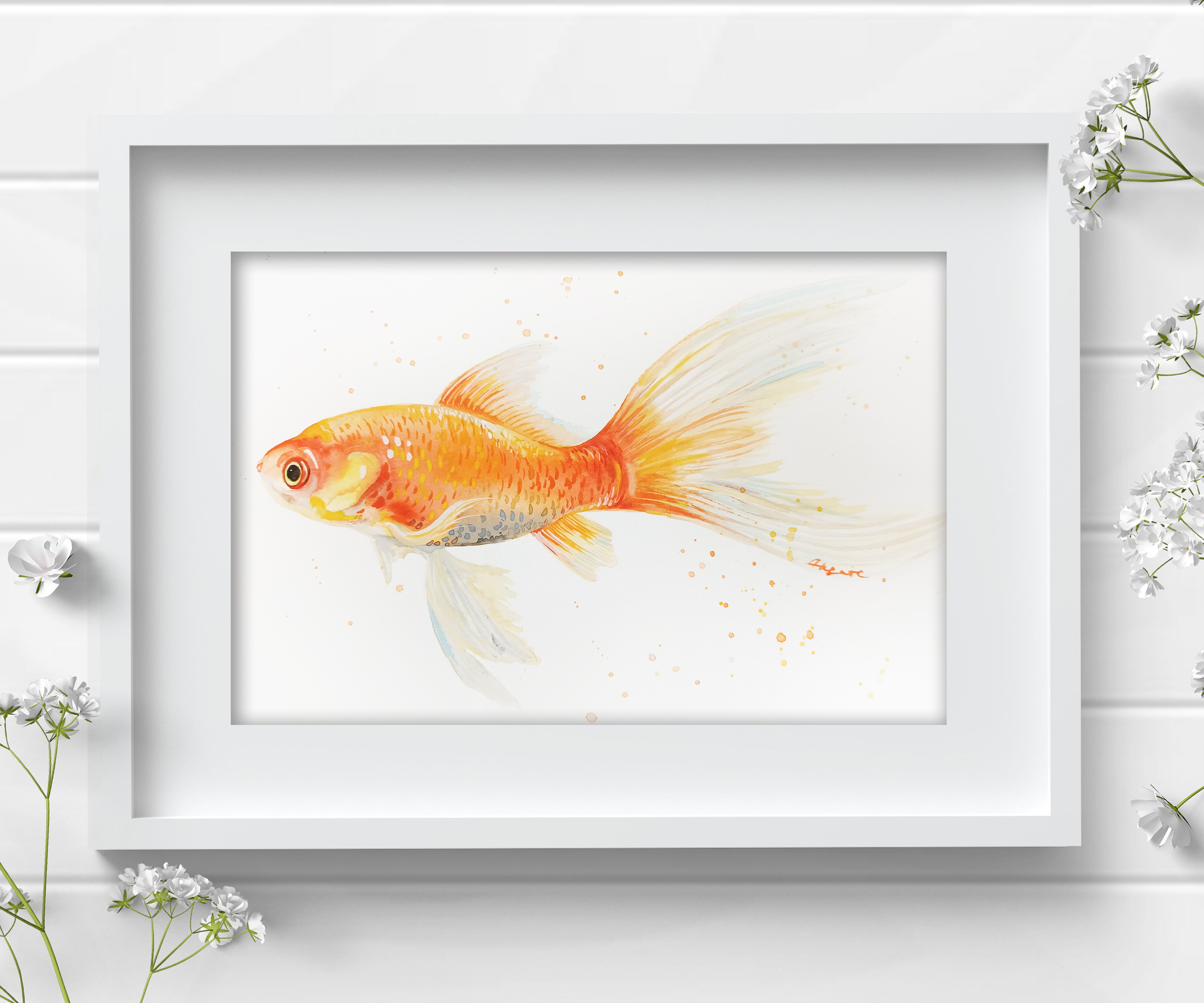 Goldfish 7.4x10.6 inch Watercolor original home decor fish - Inspire Uplift