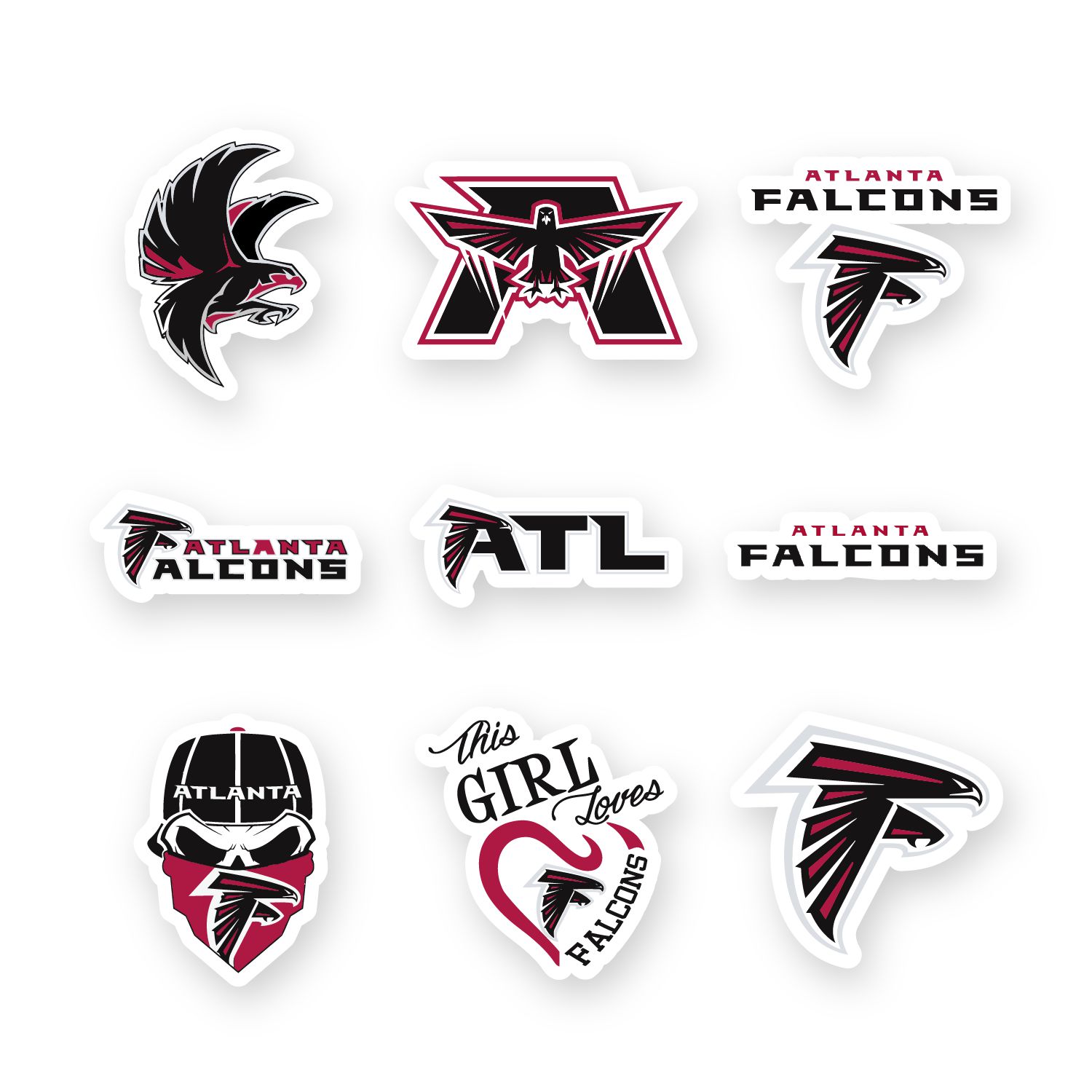 Atlanta Falcons Stickers Set of 9 by 2 in Die Cut Vinyl Deca - Inspire ...