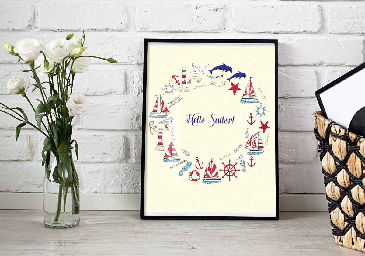 Nautical Poster for Interior with Boat, Yachts, Sea and Dolp - Inspire ...