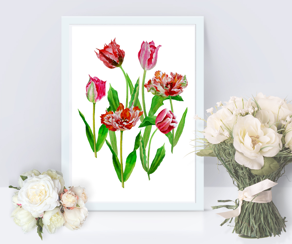 Interior Poster with Red Tulips Flowers for Gift, botanical - Inspire ...