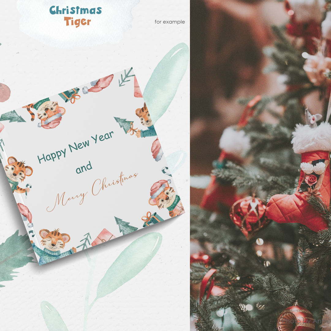 Christmas tigers watercolor clipart set with cute tiger cubs - Inspire ...