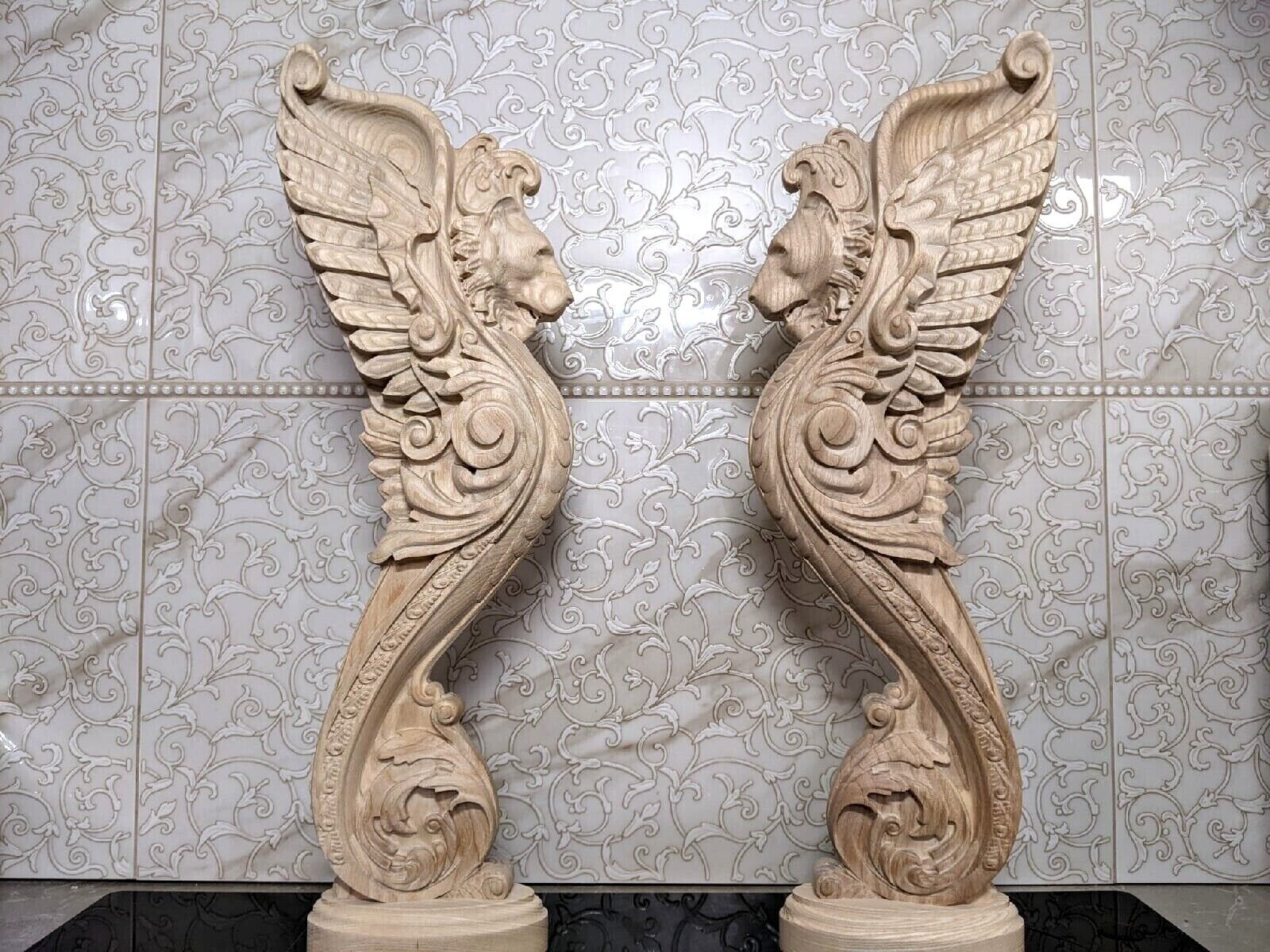 Wooden Stairs Baluster Carved wood lion pillar Unique kitche | Inspire ...