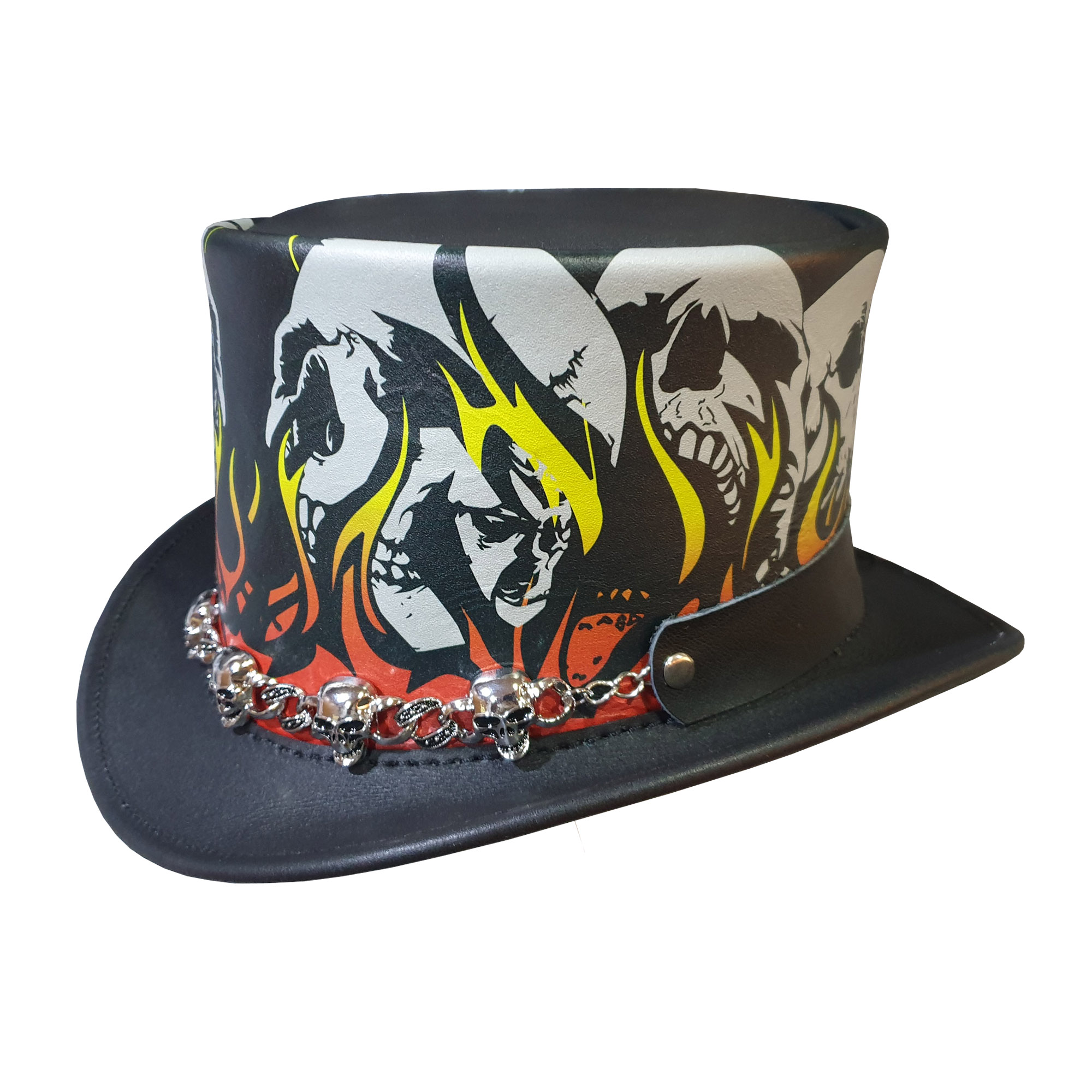 Burn in Hell Skull Leather Top Hat - Inspire Uplift