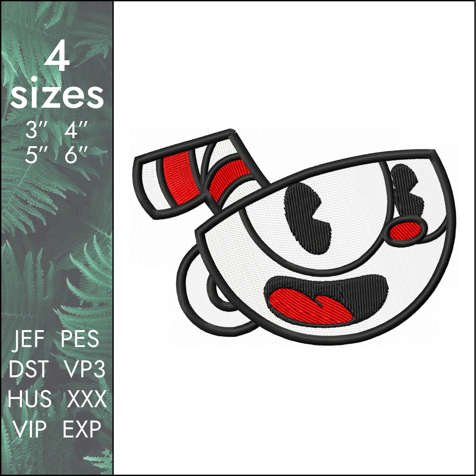 Cuphead Embroidery Design, coffee Disney cartoon character | Inspire Uplift