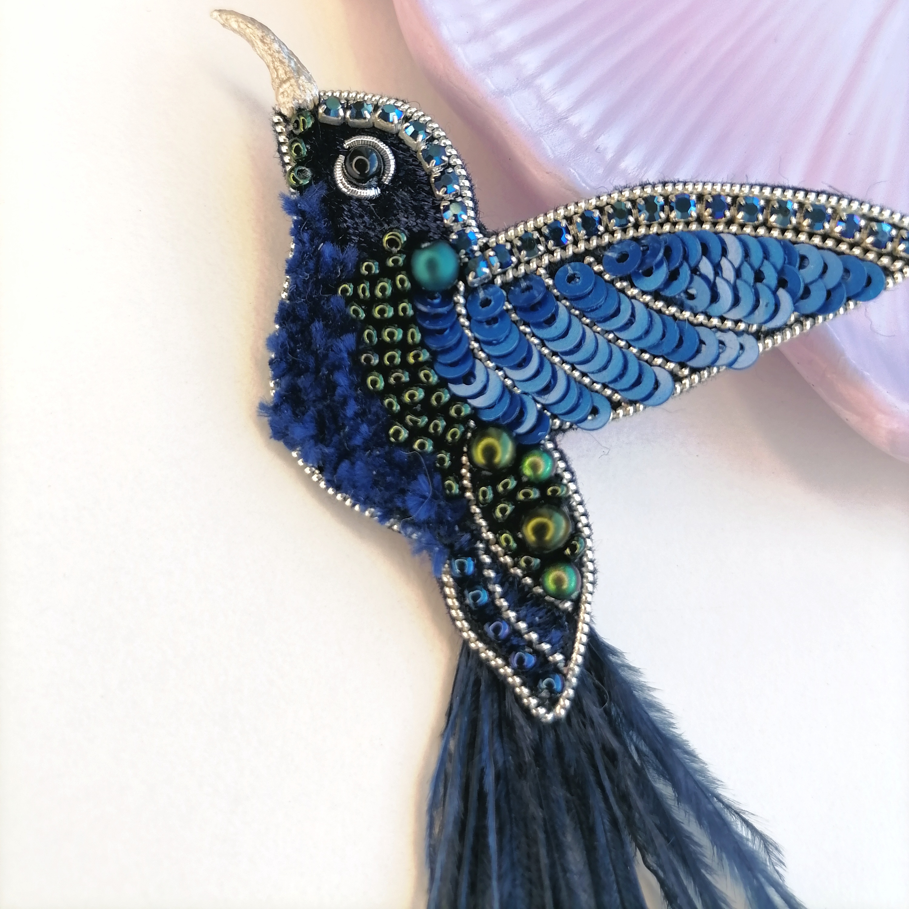 Hummingbird brooch, Blue brooch, Bird brooch, Beaded humming - Inspire ...
