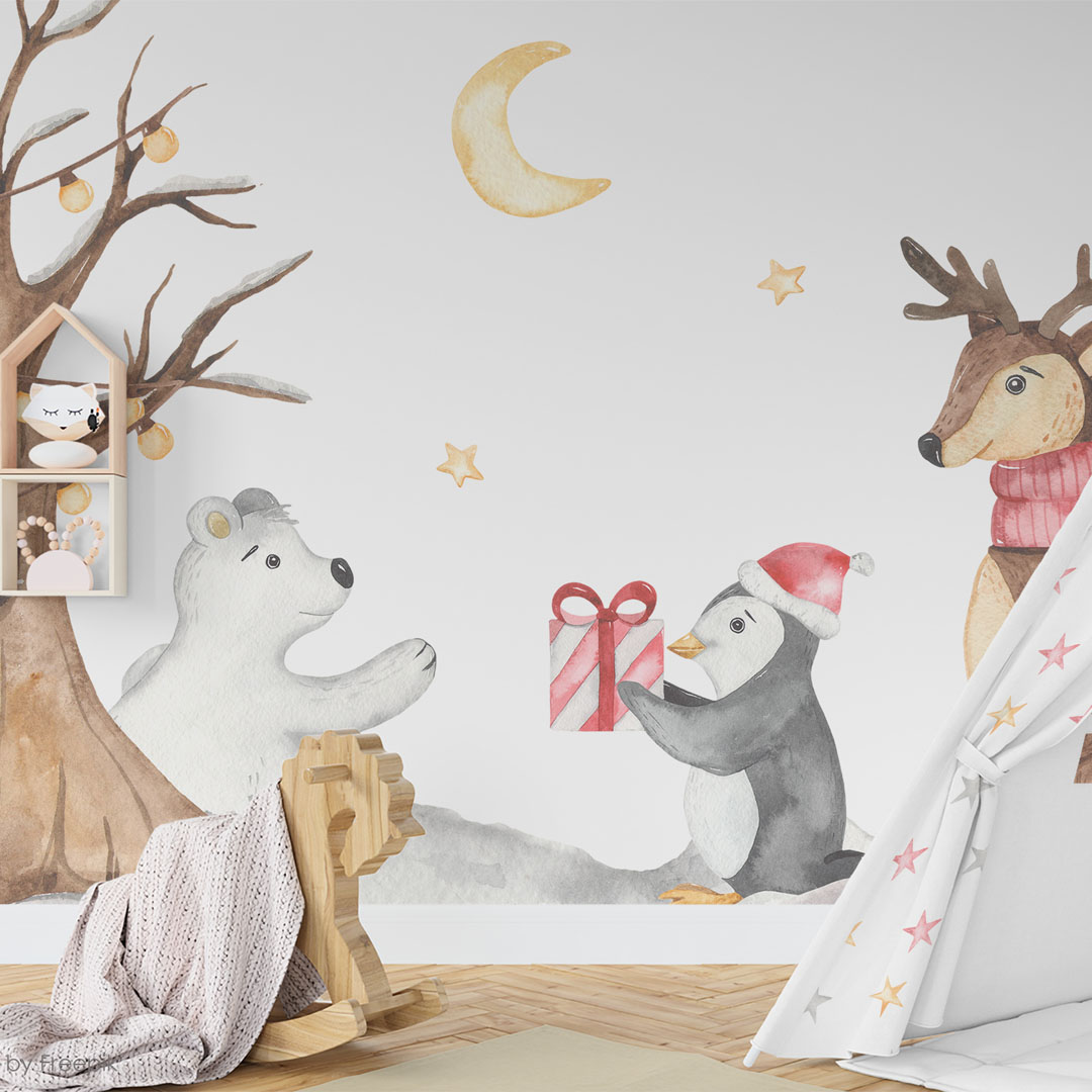 Christmas animals watercolor clipart with cute arctic animal - Inspire ...