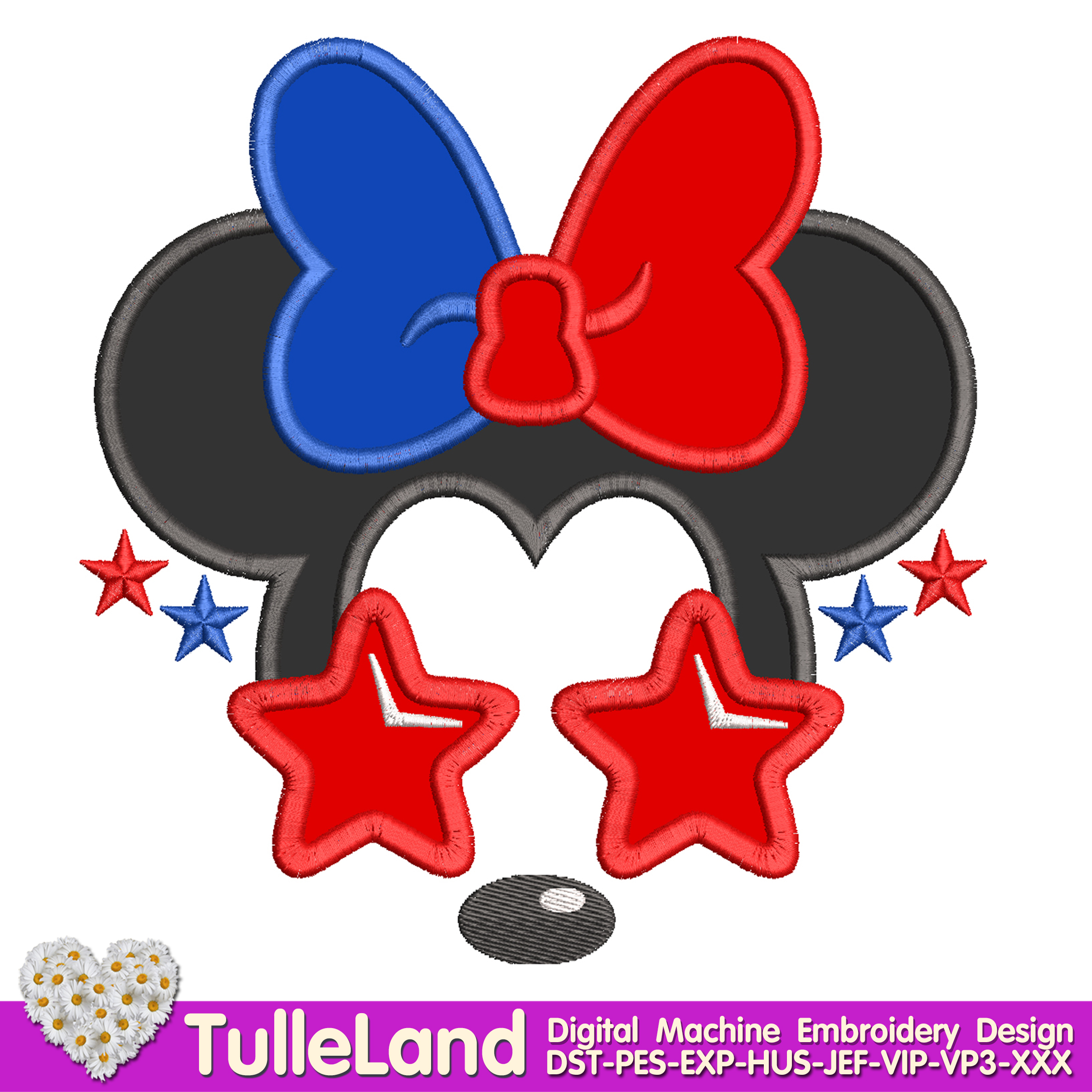 Patriotic Minnie 4th of July with glasses Applique Design | Inspire Uplift