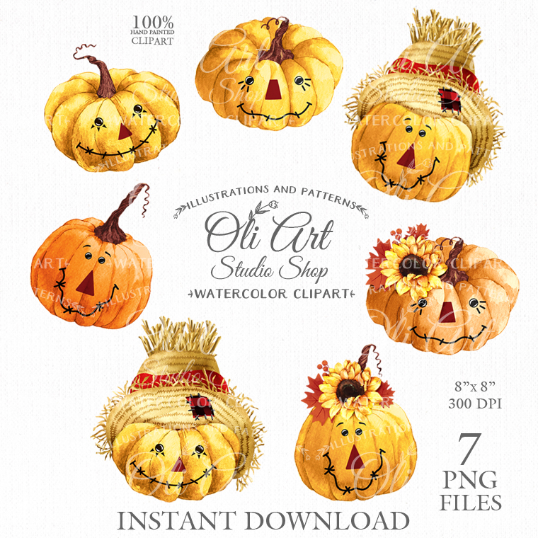 Autumn scarecrow Gnome Clip Art. Fall. Pumpkins, Hand Drawn - Inspire ...
