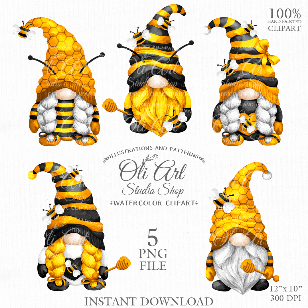 Bee Gnome Clip Art. Cute Characters, Hand Drawn graphics. Di - Inspire ...