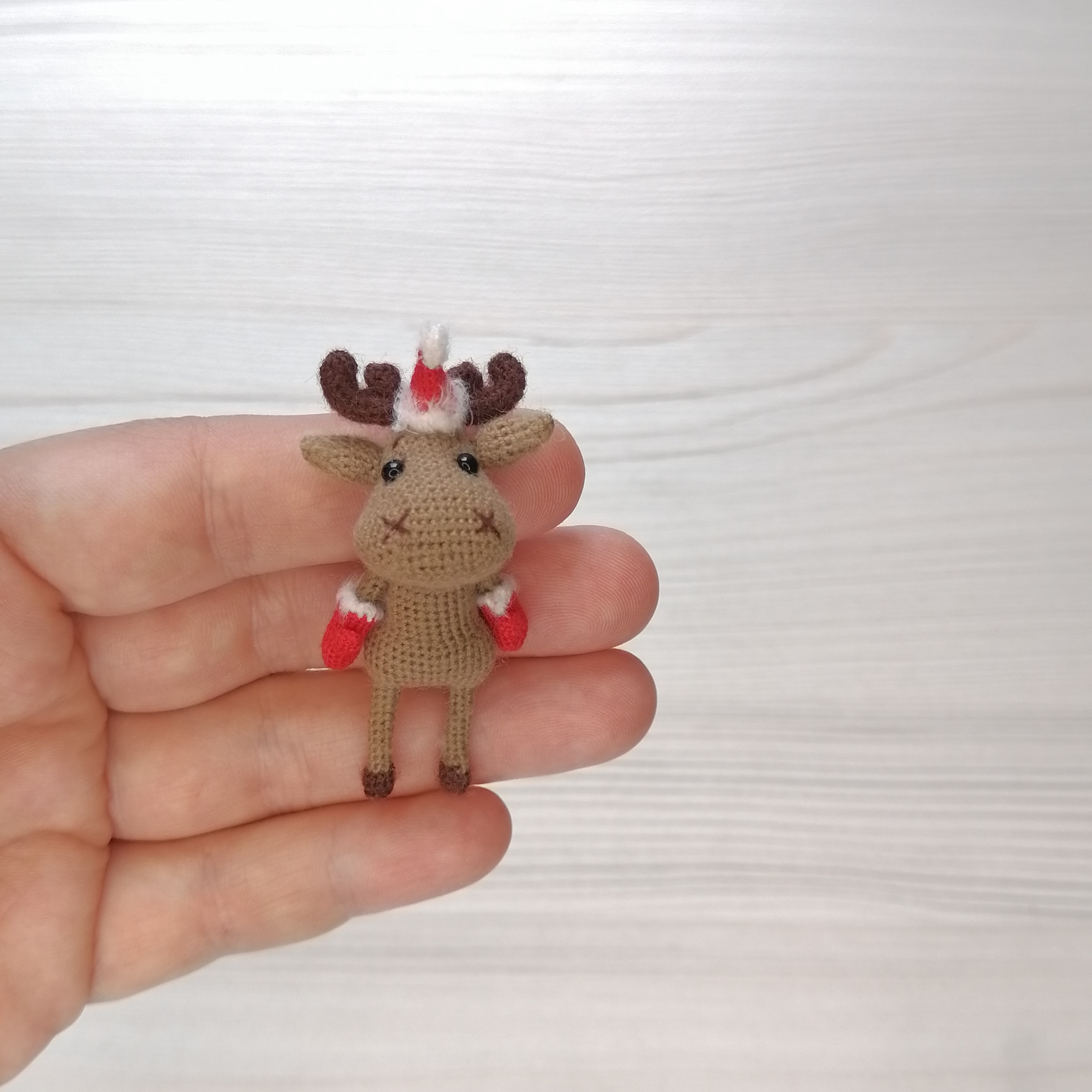 Christmas Tiny moose figurine Lucky charm Friend for doll - Inspire Uplift