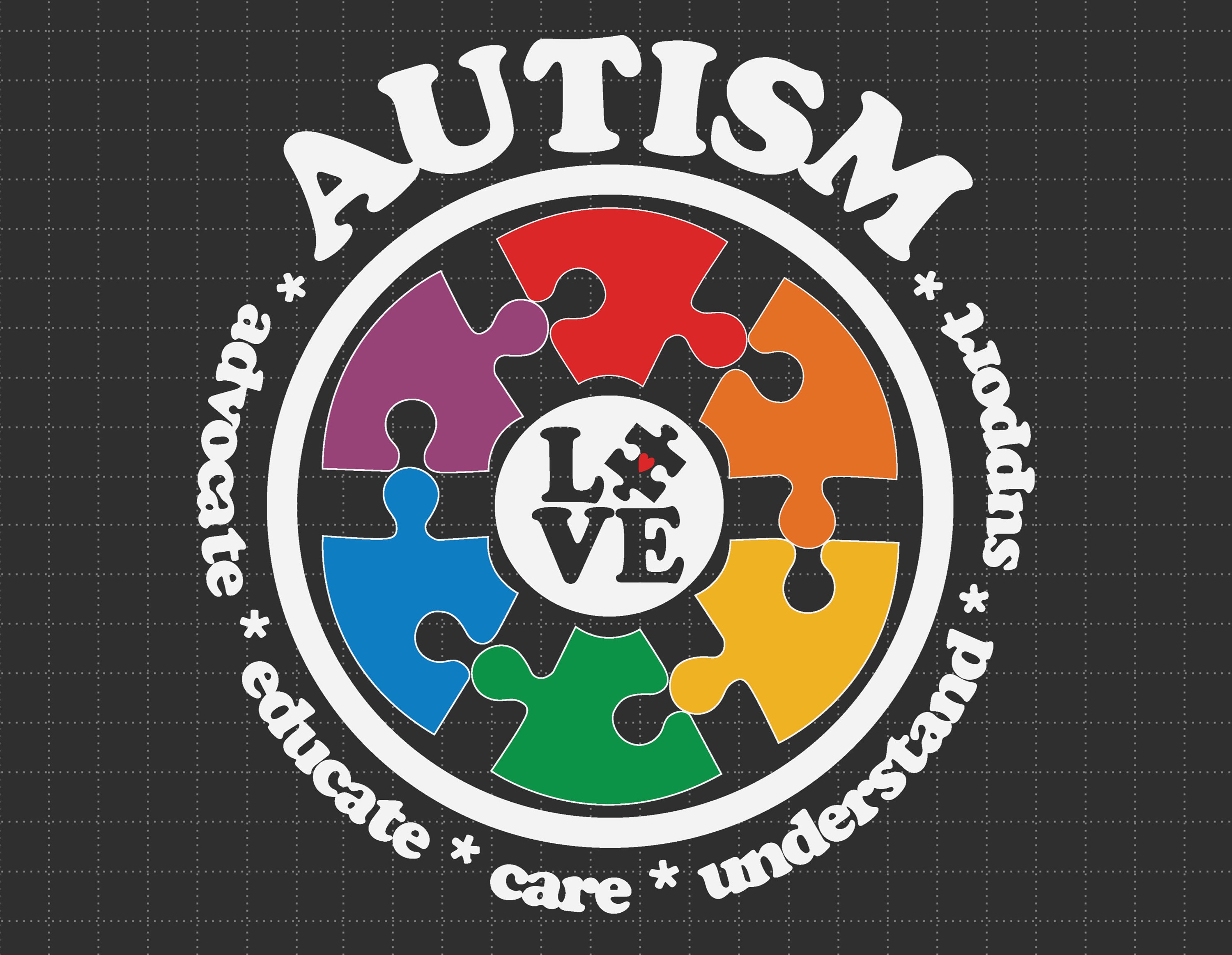 Autism Puzzle Wheel Svg, Autism Heart Puzzle Svg | Inspire Uplift