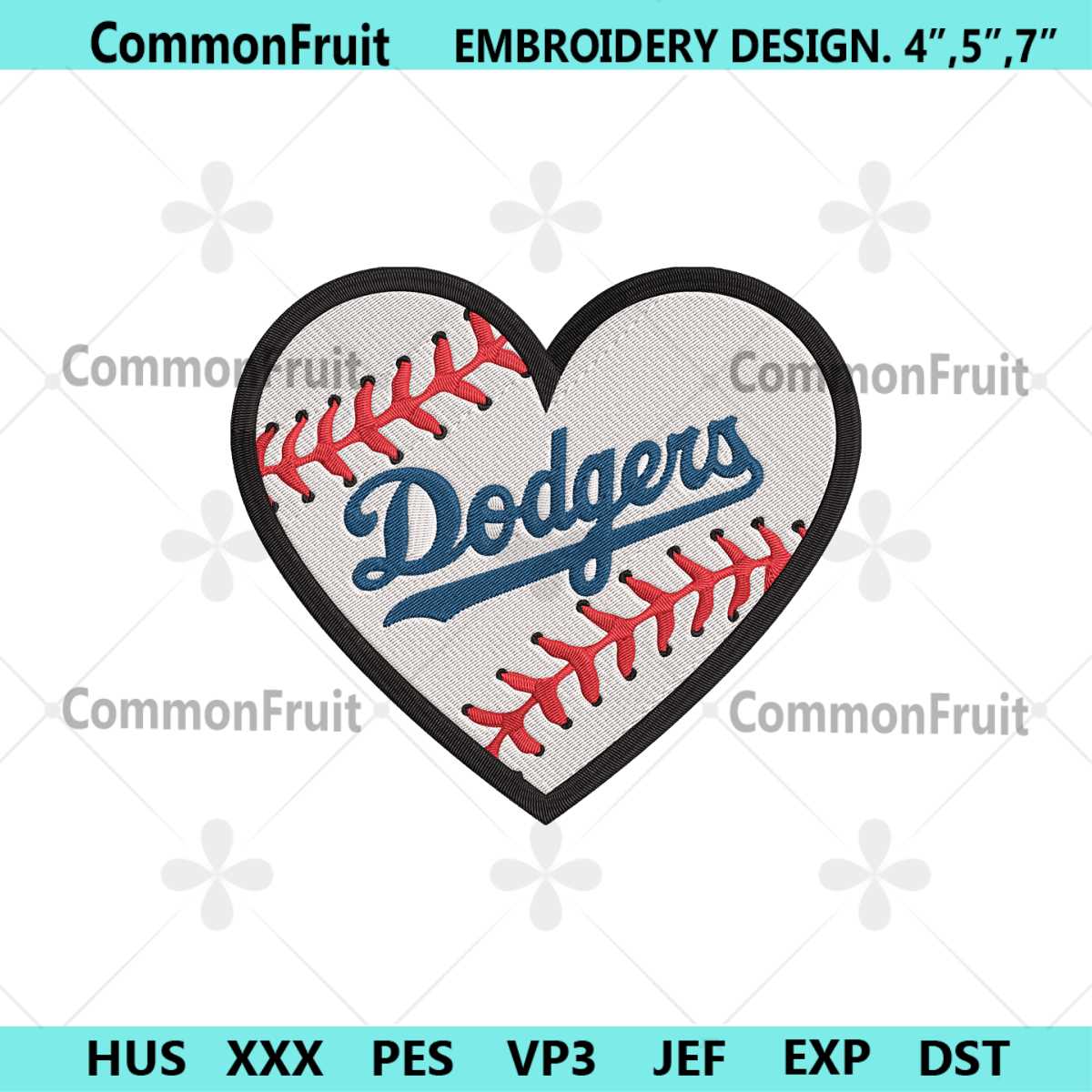 Dodgers Baseball Heart Logo Embroidery, MLB Dodgers Embroide | Inspire ...
