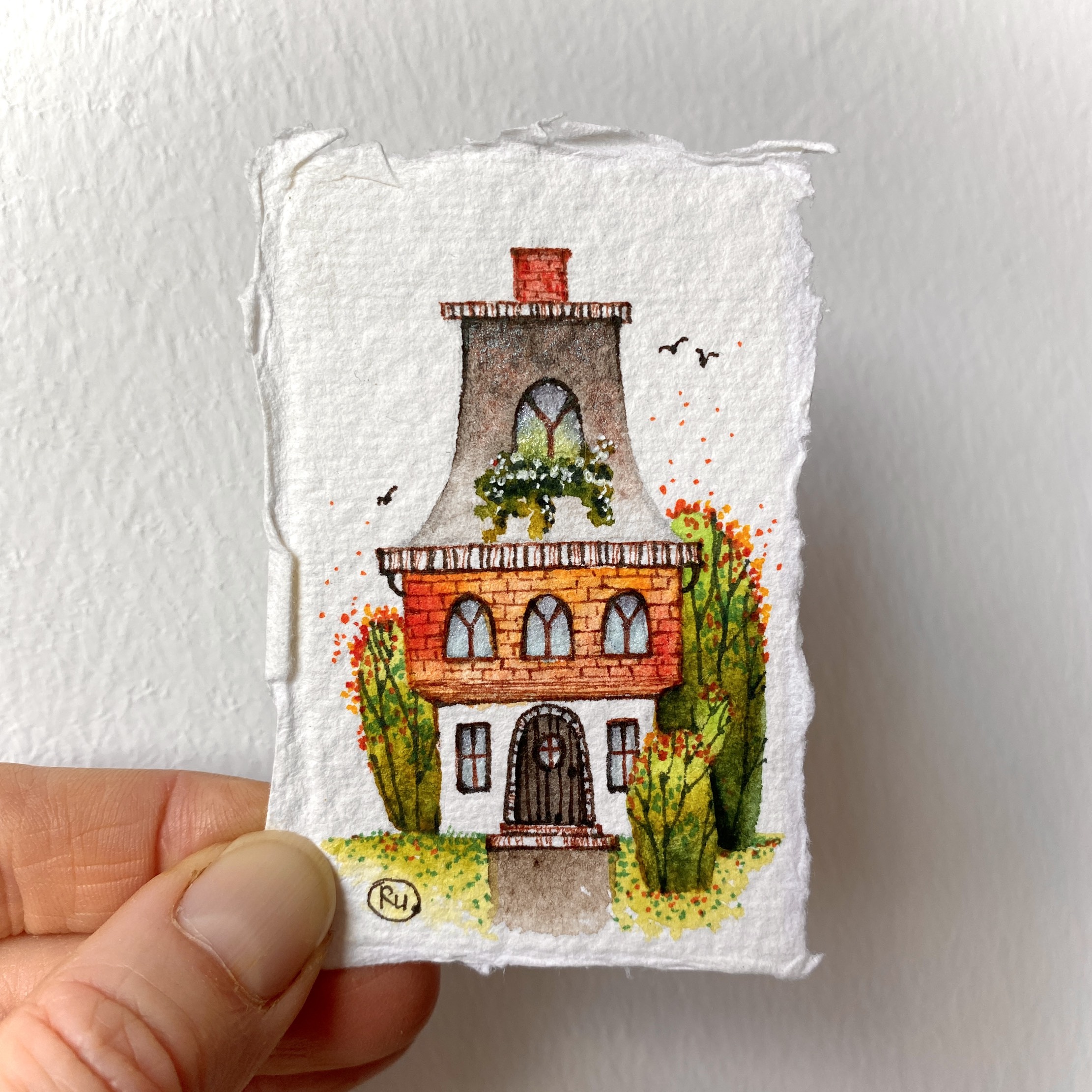 Cottage painting Mini Original art Miniature watercolor Smal - Inspire ...