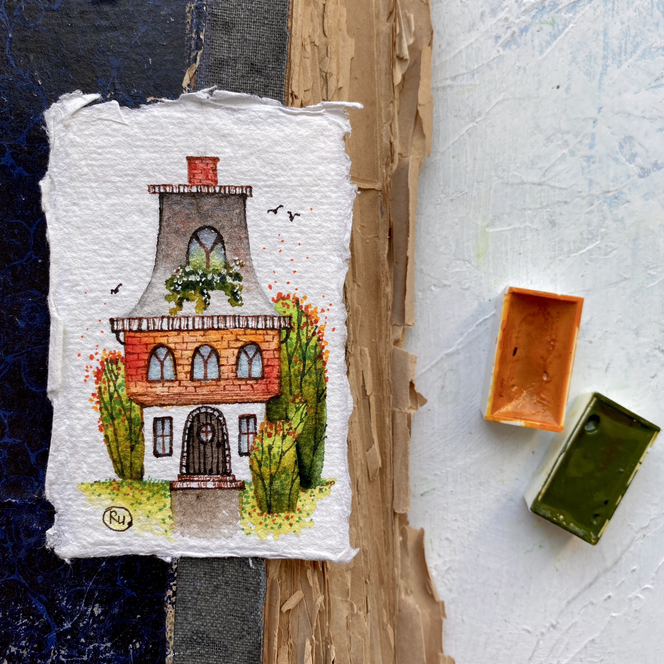 Cottage painting Mini Original art Miniature watercolor Smal - Inspire ...