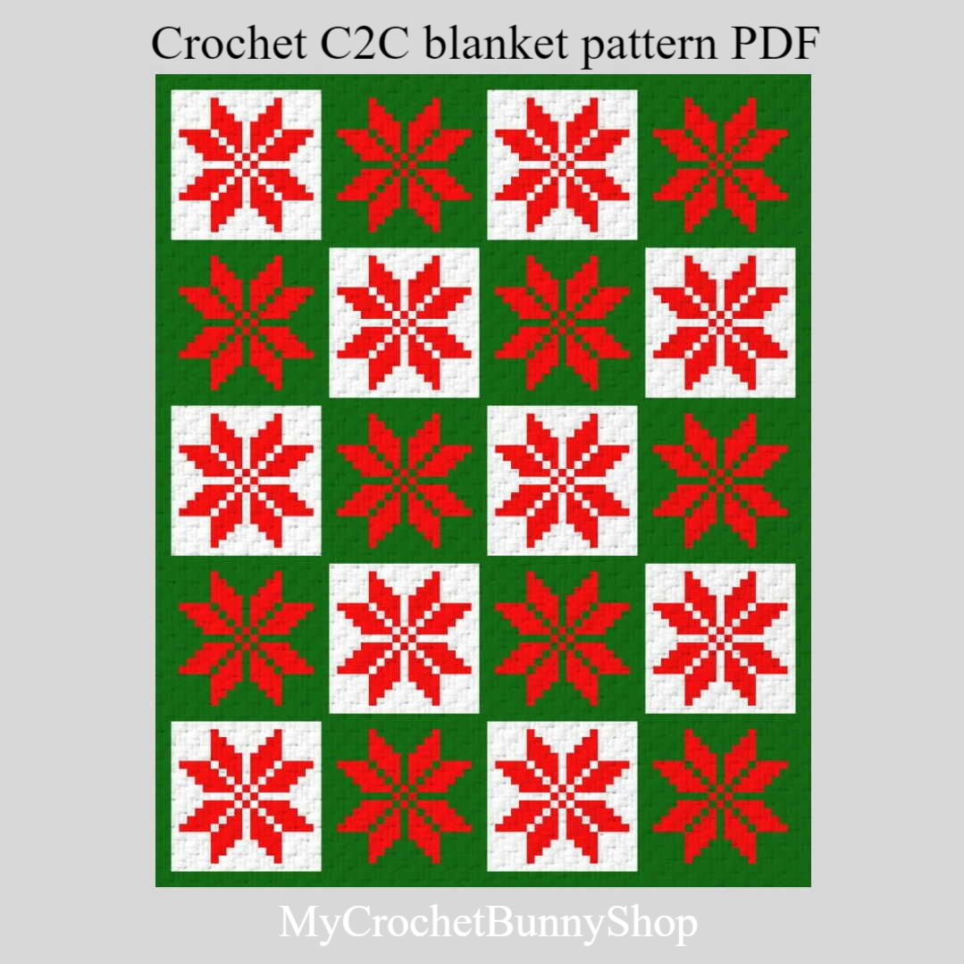 Crochet C2C Christmas Checkered blanket pattern PDF Instant | Inspire ...