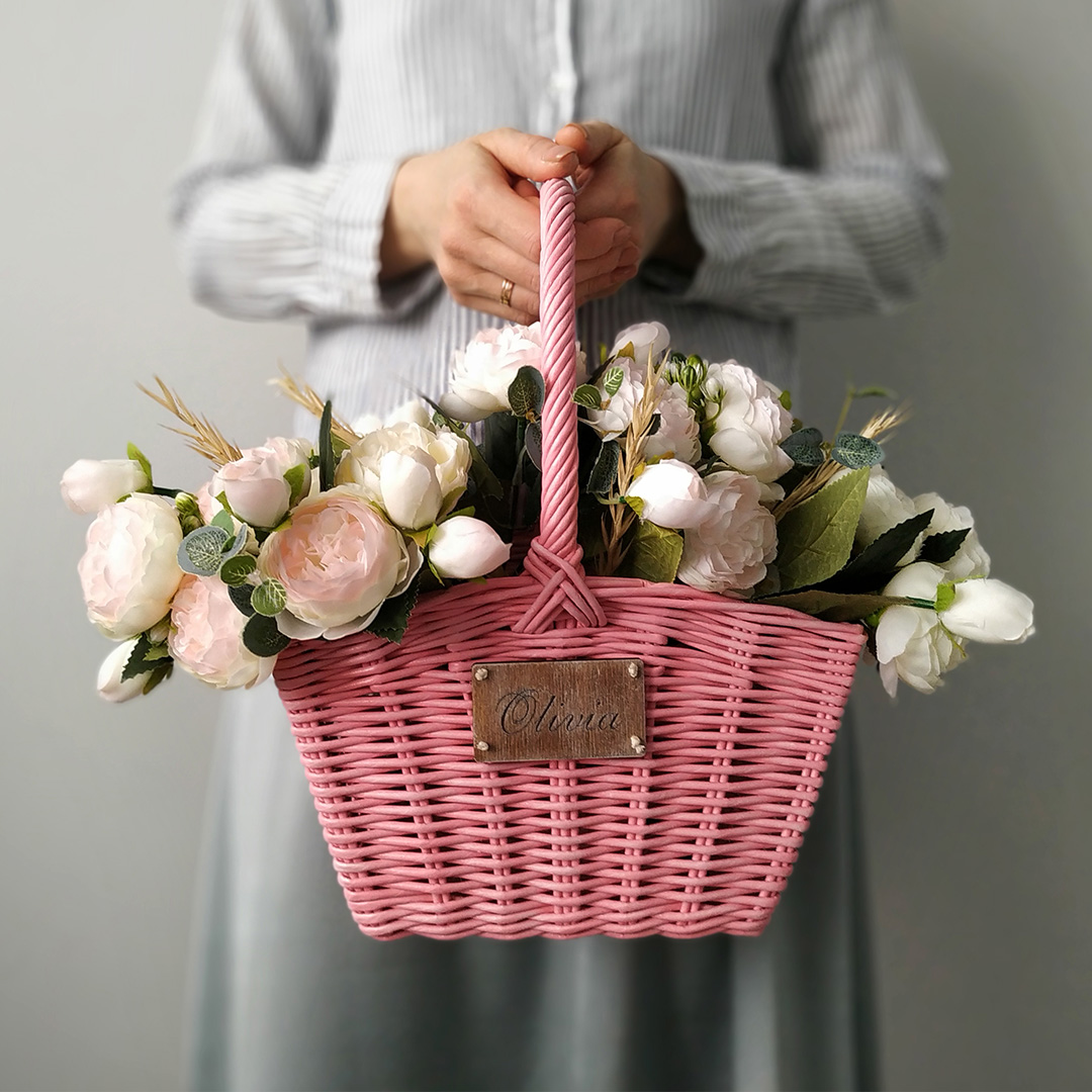 Pink picnic basket with lids Personalized woven basket for g - Inspire ...
